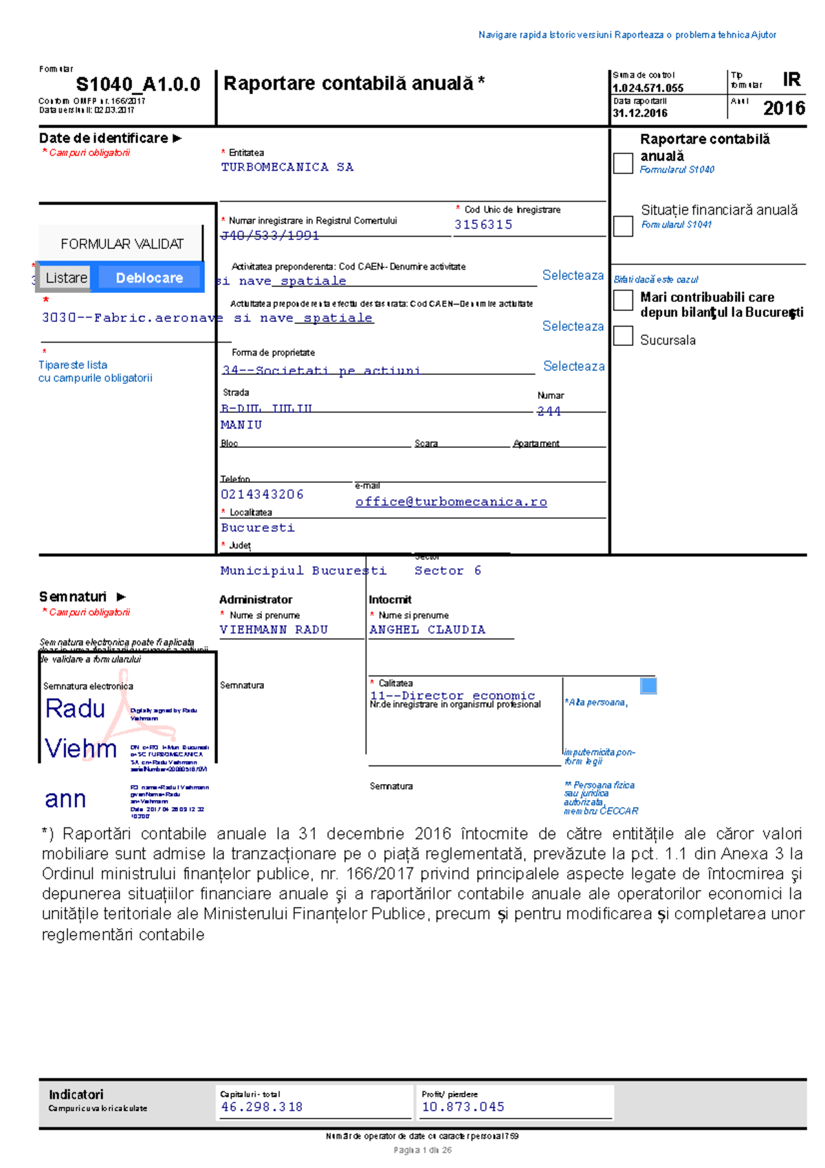 Situaţii financiare anuale S.C. Turbomecanica S - rapida Istoric o ...