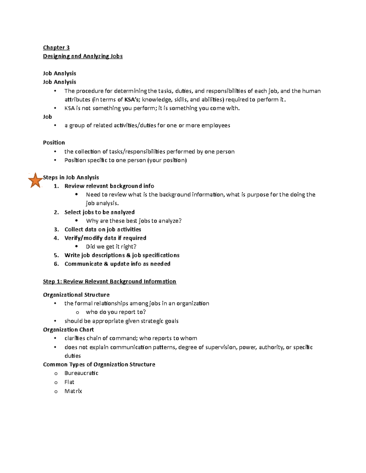 Job Analysis Notes - Chapter 3 Designing and Analyzing Jobs Job ...