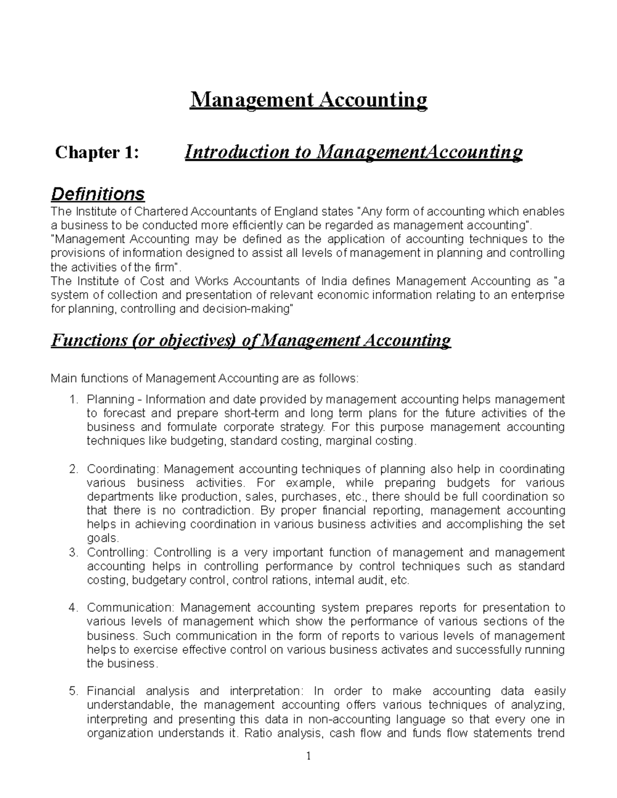 Ma - introduction chapter - Management Accounting Chapter 1 ...
