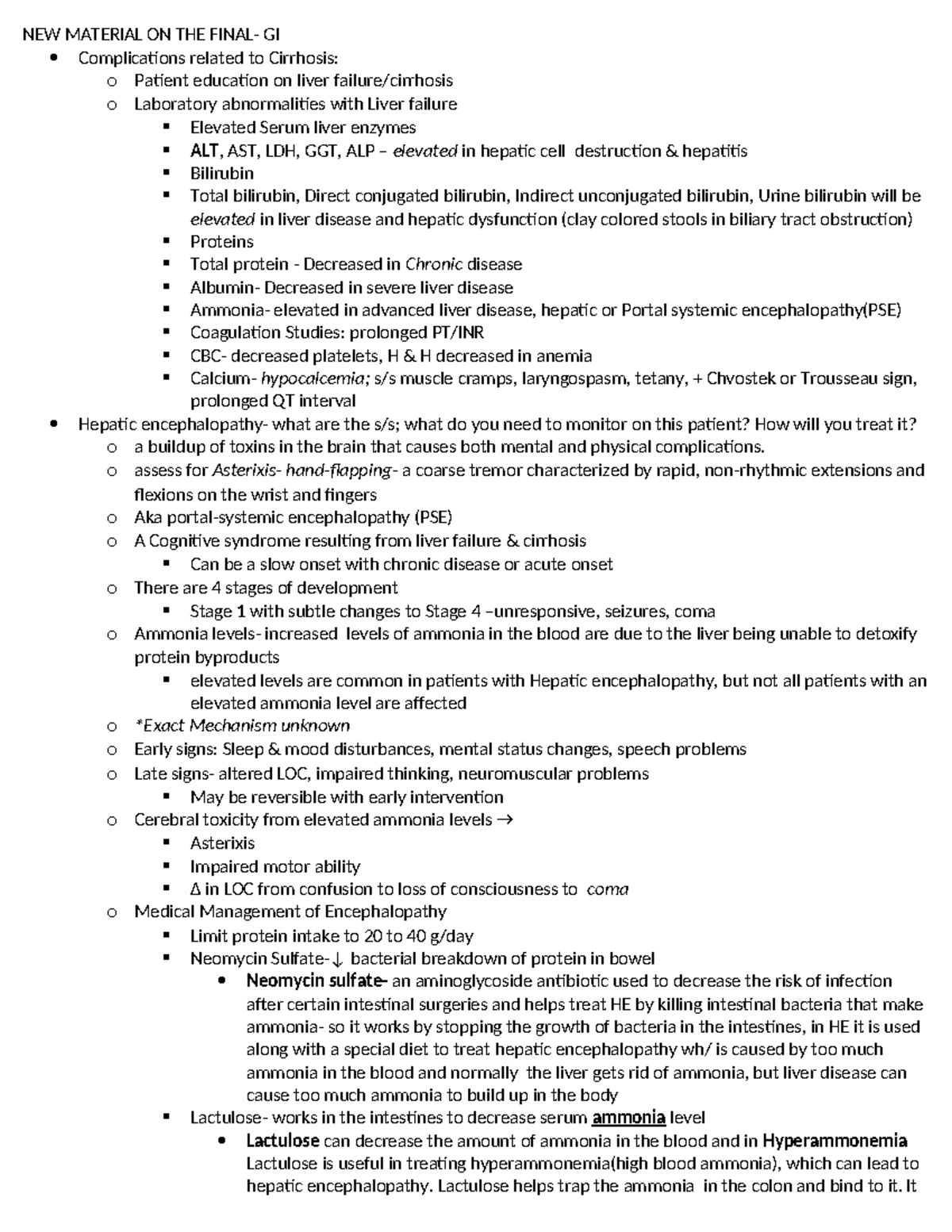 Final Exam New Material - NEW MATERIAL ON THE FINAL- GI Complications ...