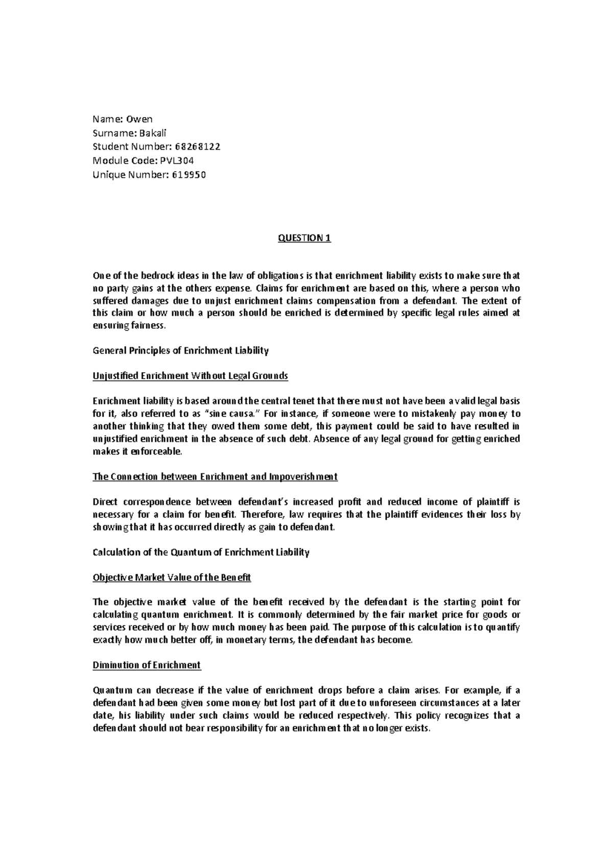 Pvl3702 assignment 1 - Name: Owen Surname: Bakali Student Number: 68268122 Module Code: PVL ...