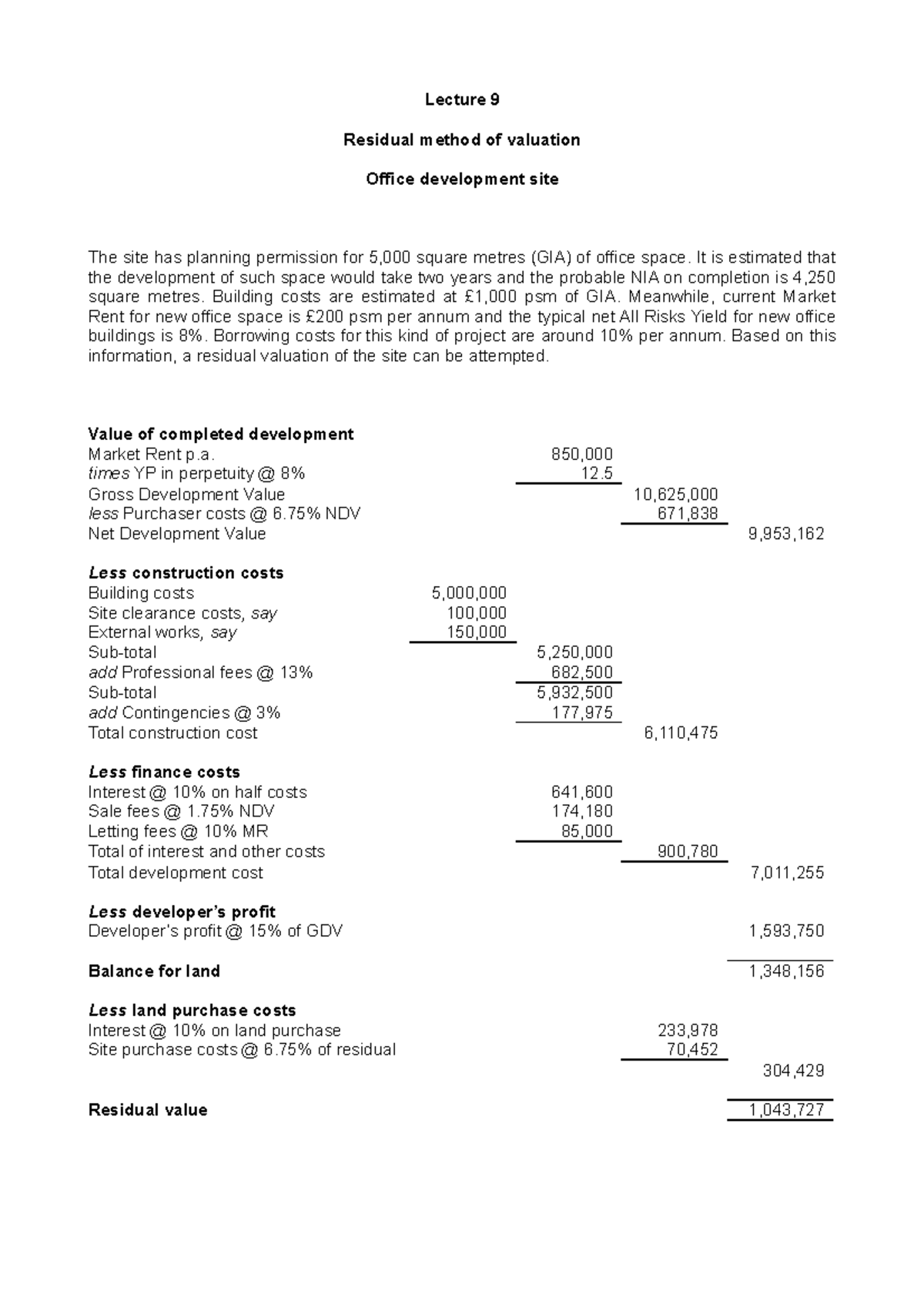 Lecture 9 - handout - tutorial work - Lecture 9 Residual method of ...