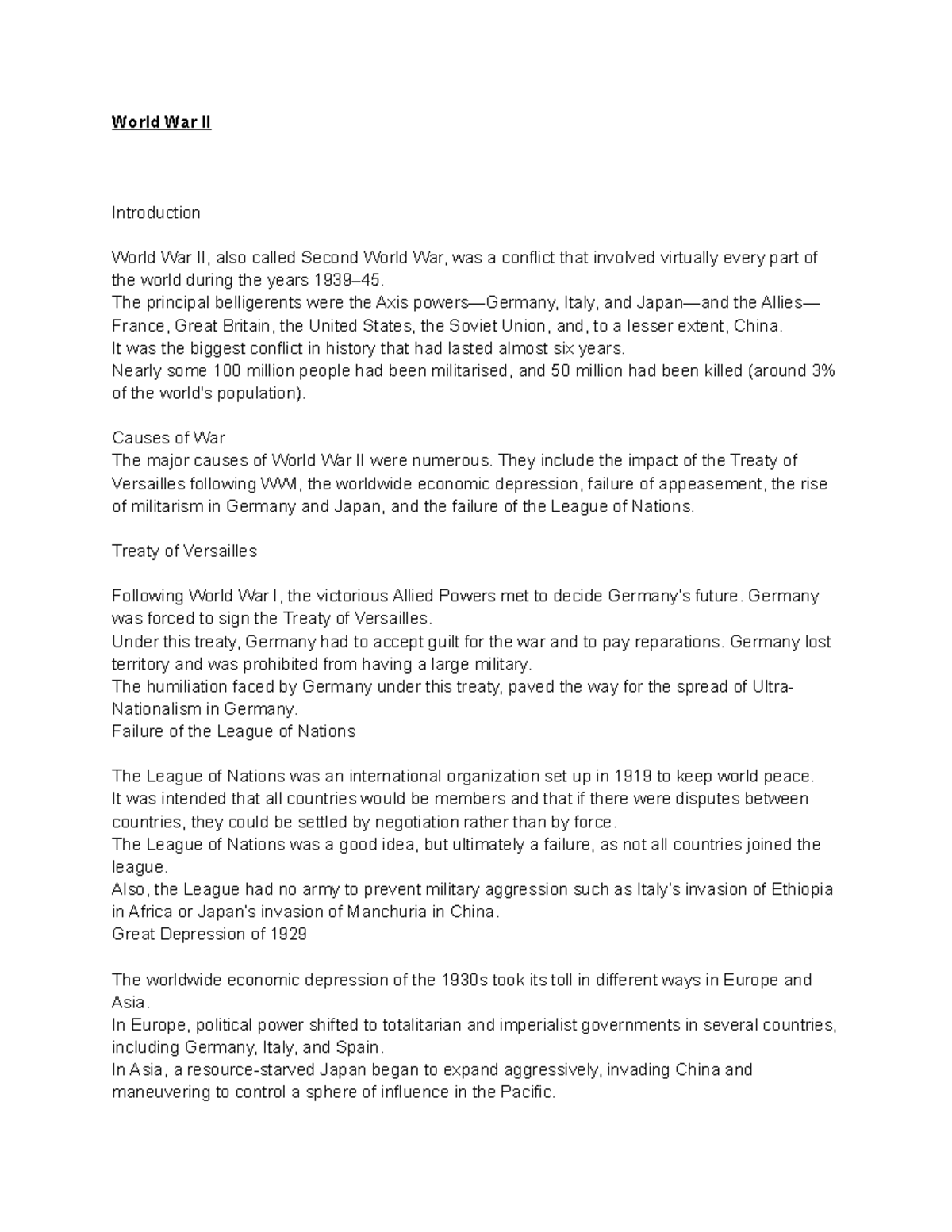 World War II - World War II Introduction World War II, also called ...