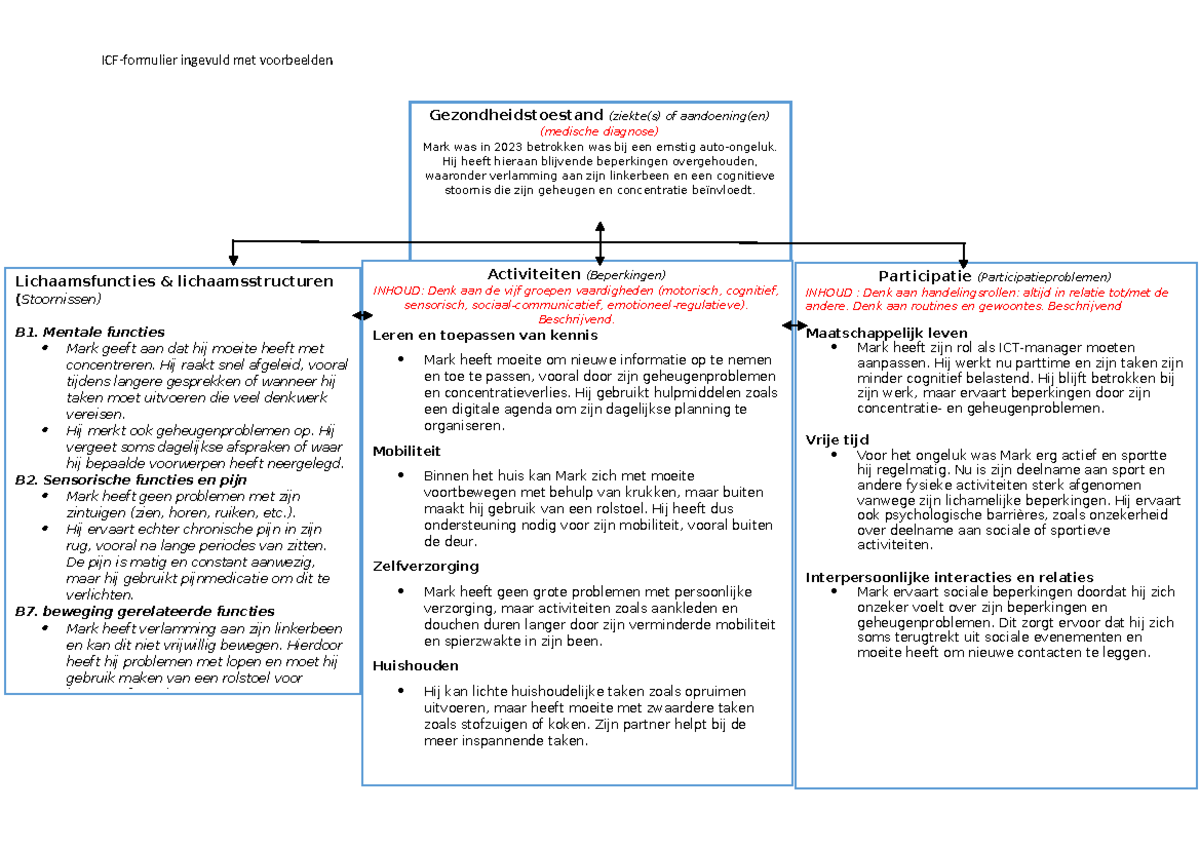 2425 ICF-formulier - ICF - ICF-formulier ingevuld met voorbeelden ...