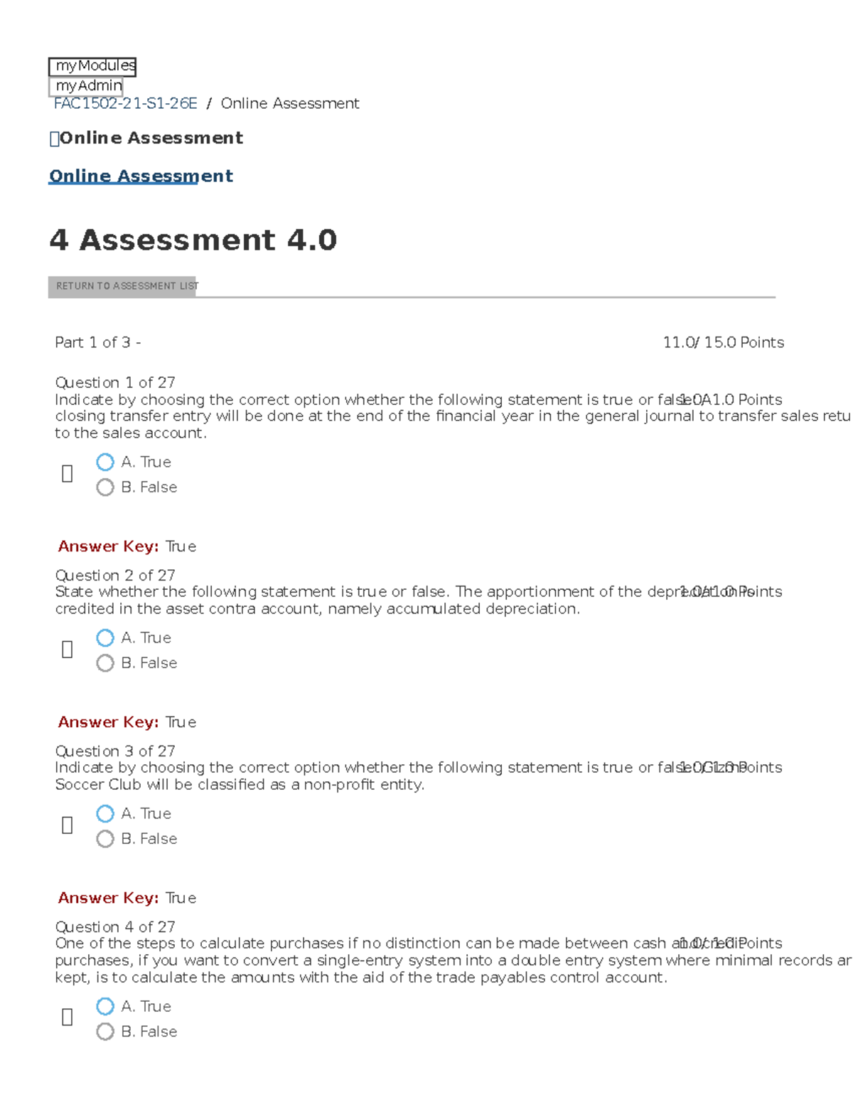 My Modules FAC1502 21 S1 26E Online Assessment 2 - 1/ 1 Points 1/ 1 ...