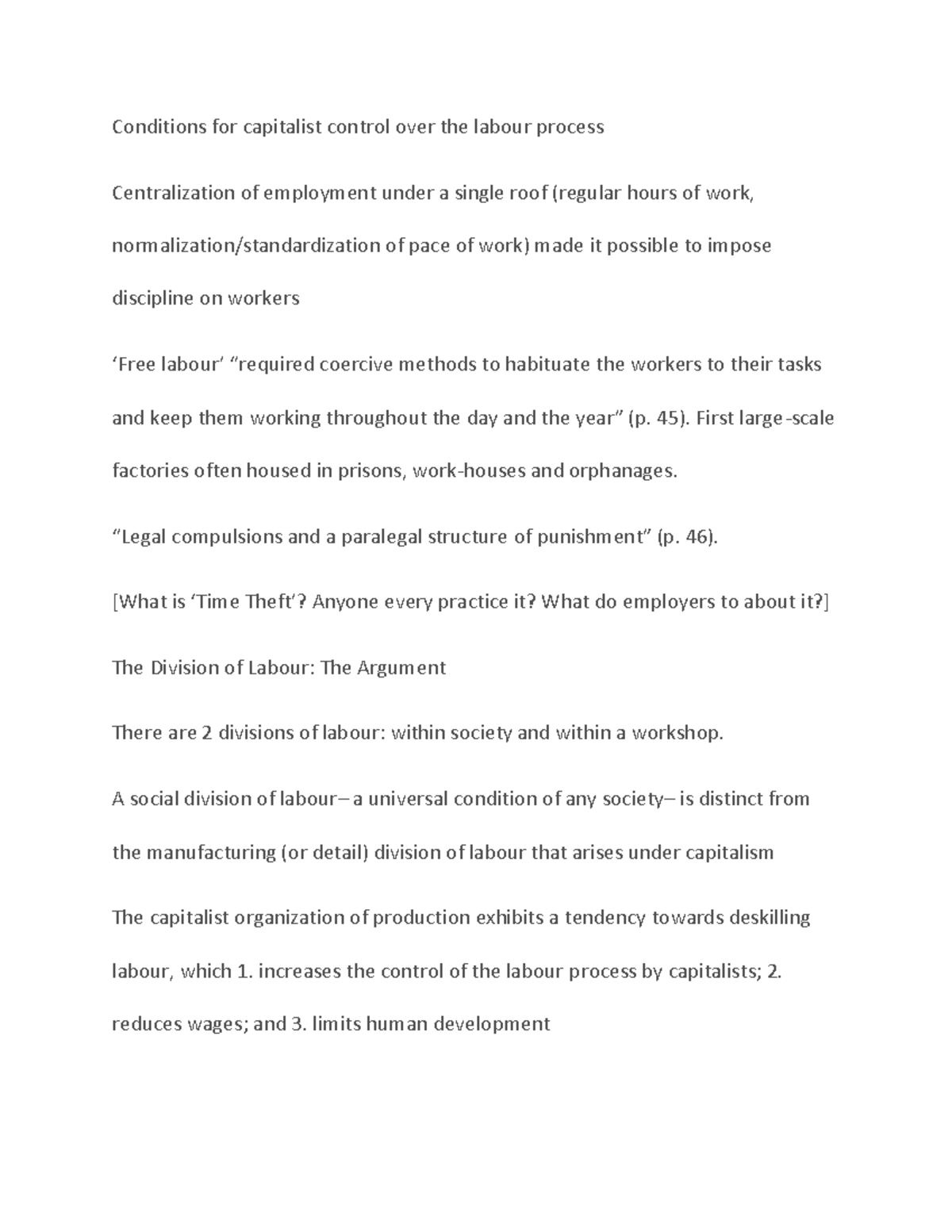 AP-SOSC-1340 Lecture 12 Notes - Conditions for capitalist control over ...