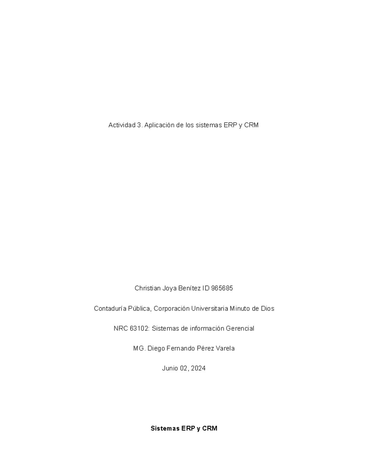 Actividad 3. Sistemas CRM y ERP - Actividad 3. Aplicación de los ...