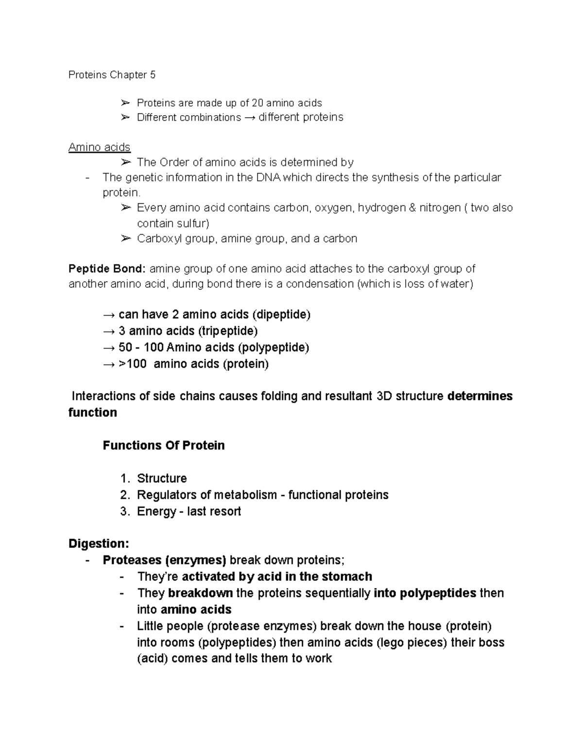 Proteins Notes 3339-2 Part 1 - Proteins Chapter 5 Proteins are made up ...