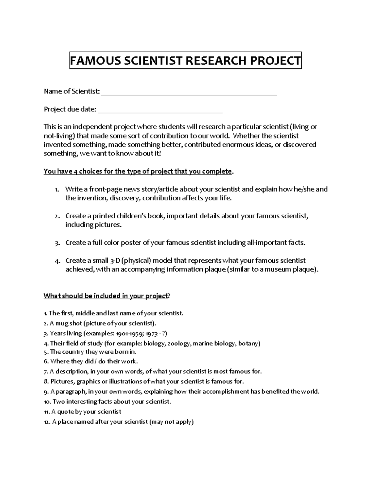Famous scientist research project - FAMOUS SCIENTIST RESEARCH PROJECT ...