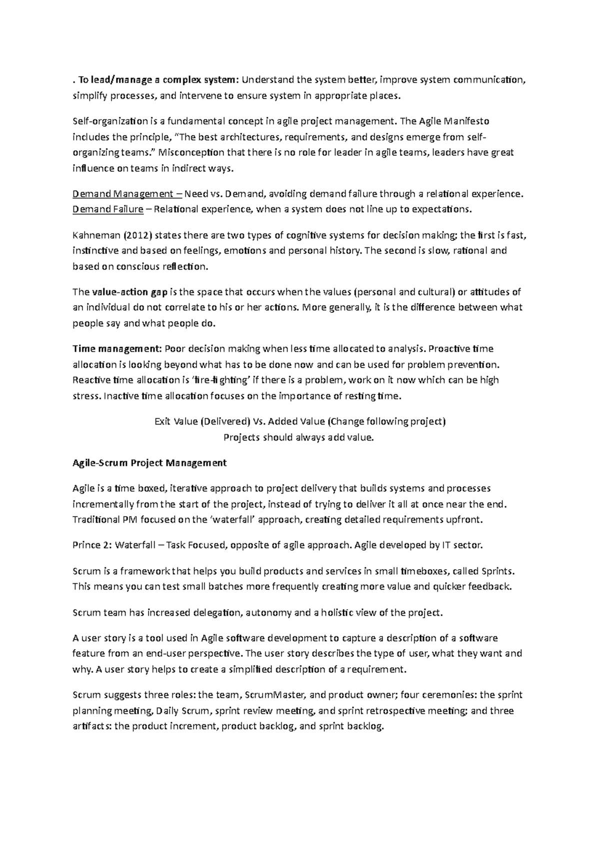 Project management - Notes - . To lead/manage a complex system ...