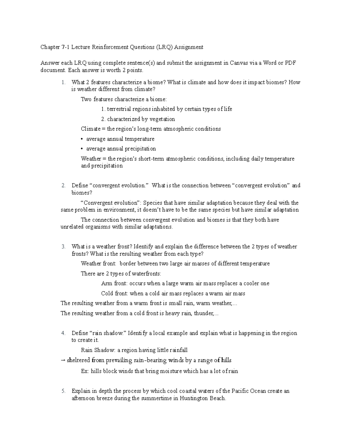 Chap 7-1 Lecture Reinforcement Questions - Chapter Lecture ...