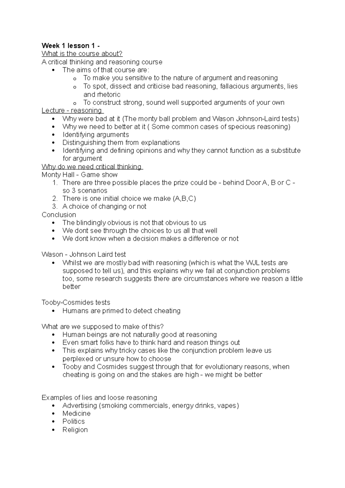 PHIL1037 week 1 tutorial/lecture - PHIL1037 - MQ - Studocu