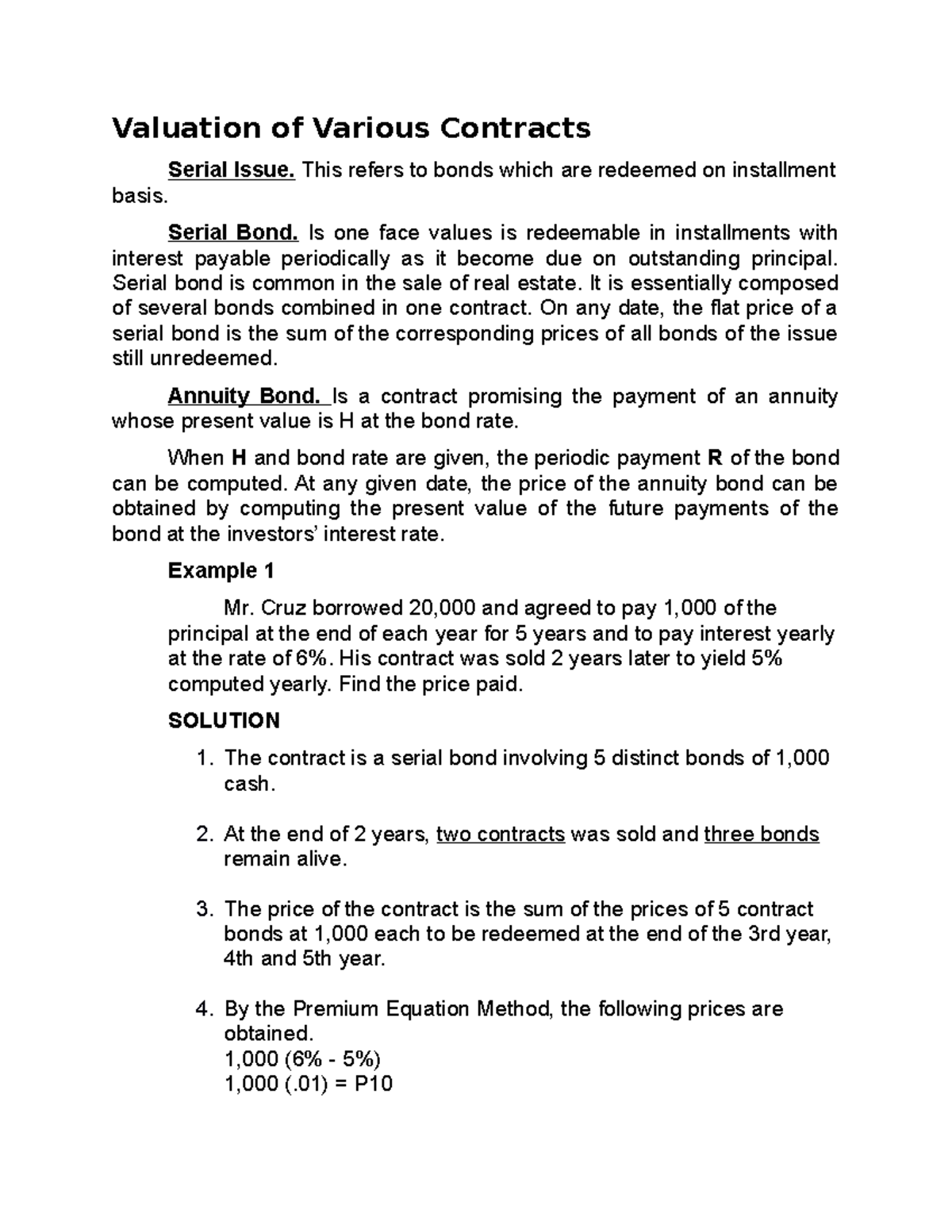 Valuation of Various Contracts - Valuation of Various Contracts Serial ...