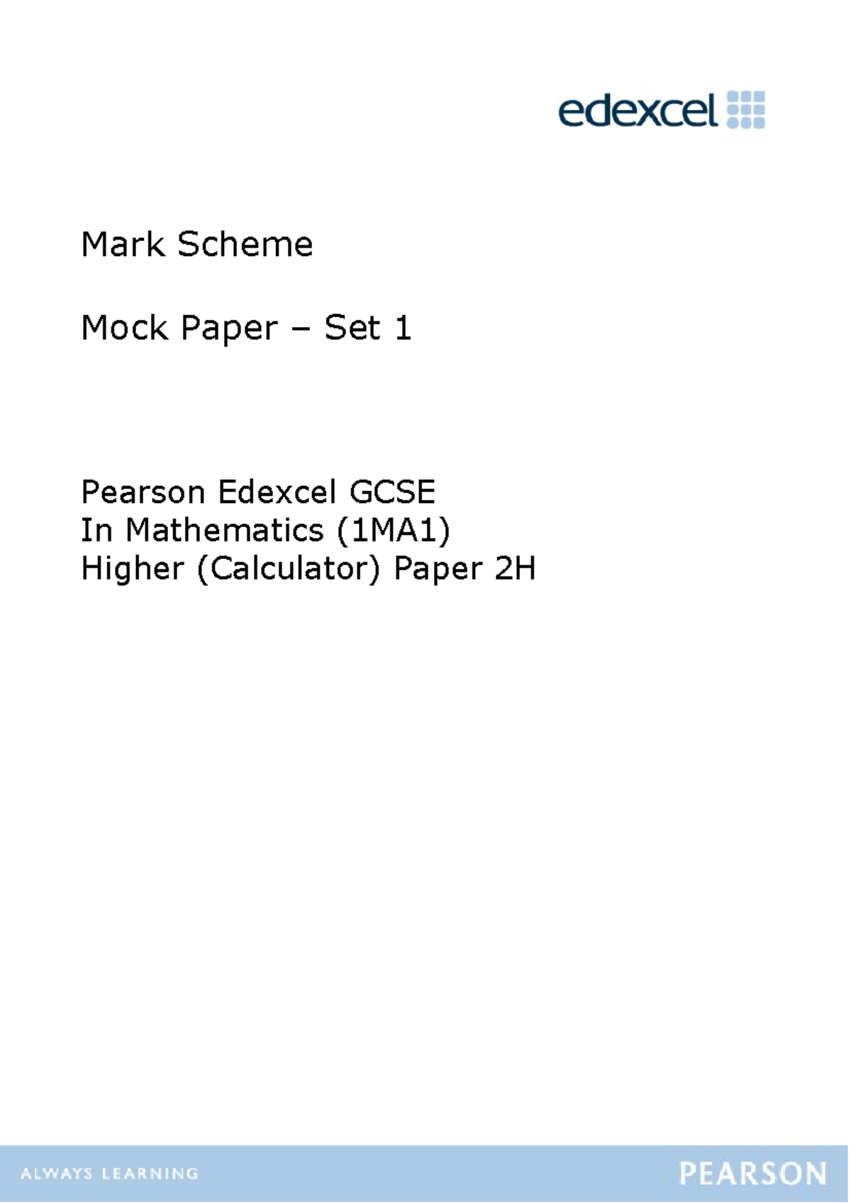 Mock paper 1 Paper 2 Mark Scheme Higher - Mark Scheme Mock Paper – Set ...