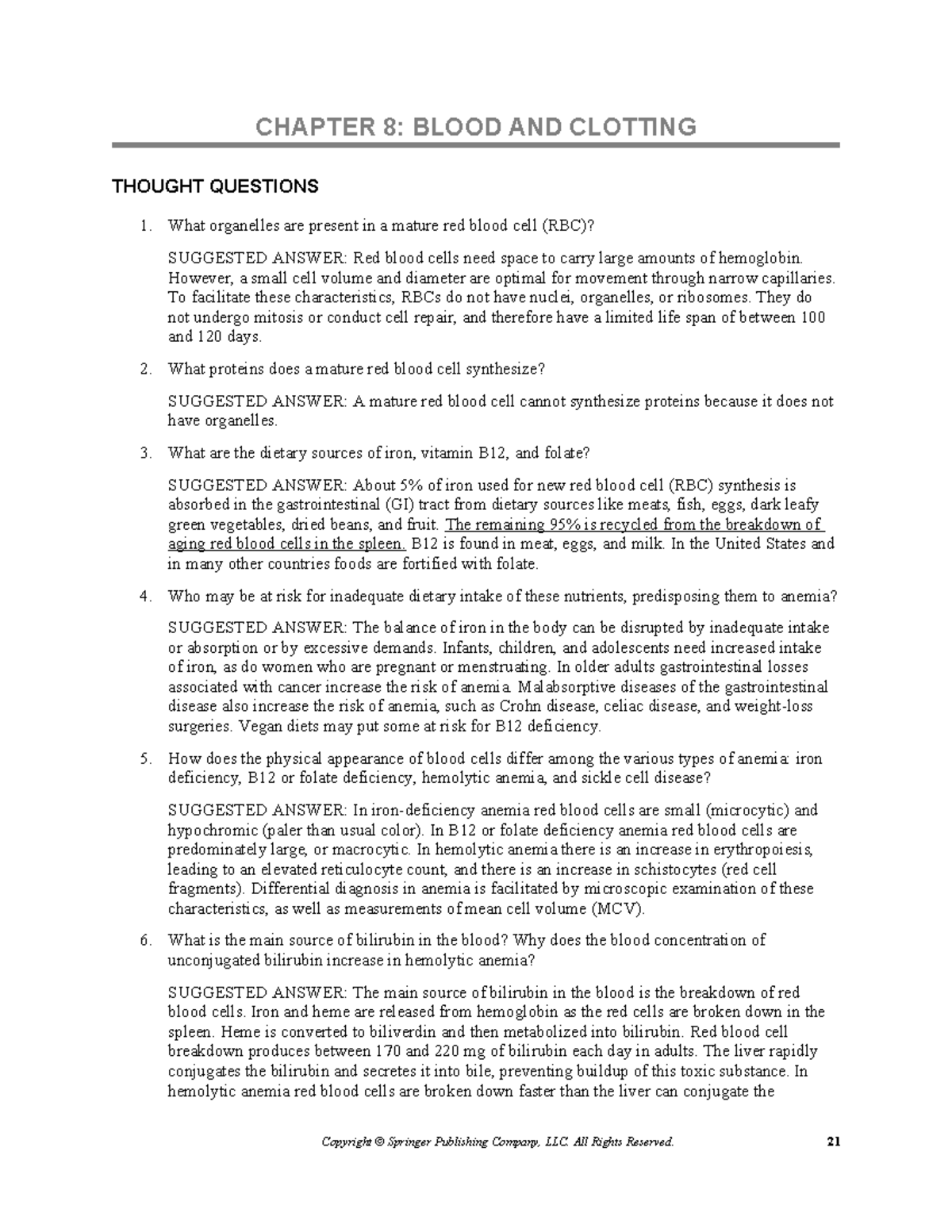 Chapter Eight Blood - CHAPTER 8: BLOOD AND CLOTTING THOUGHT QUESTIONS 1 ...