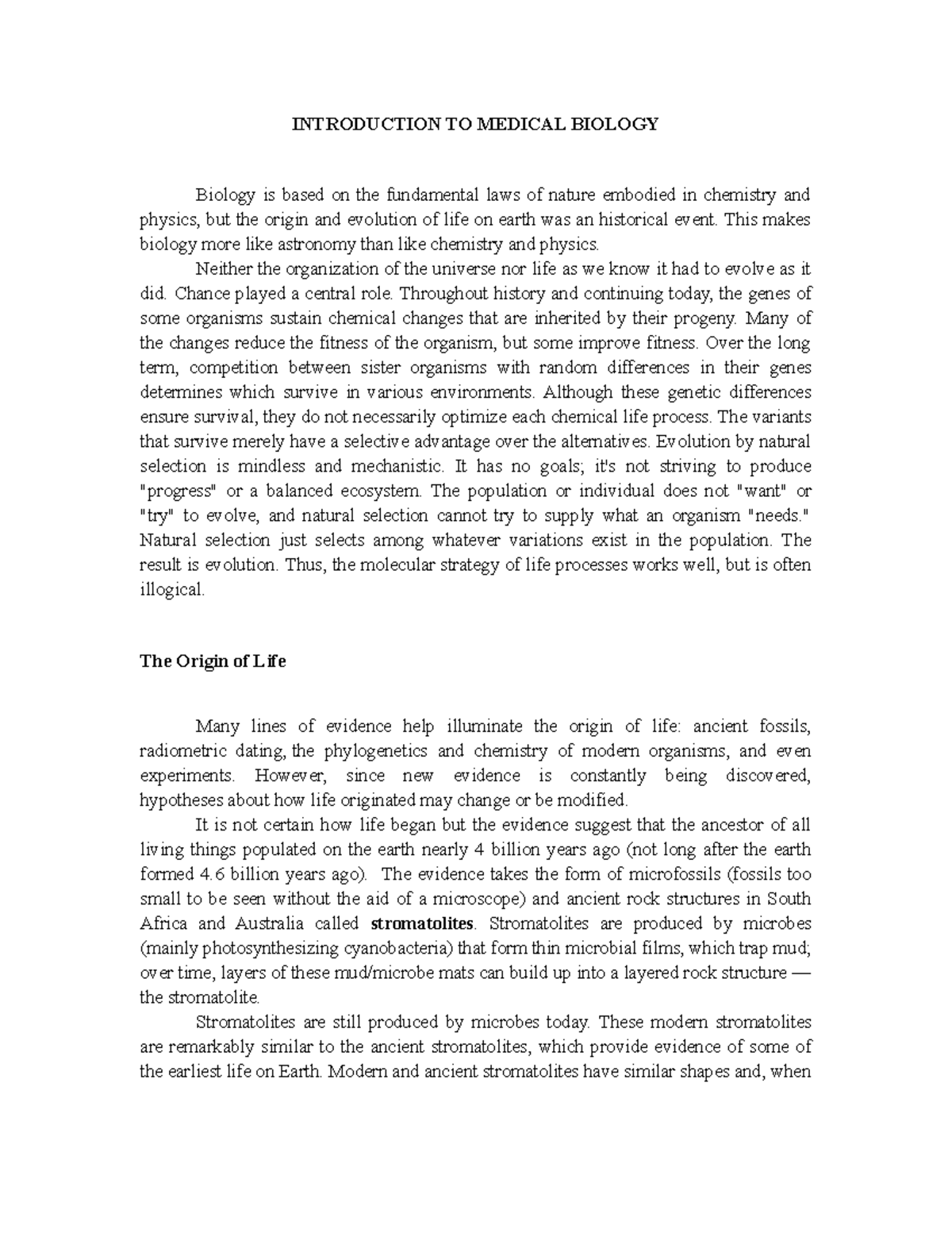 Introduction to Medical Biology Notes - INTRODUCTION TO MEDICAL BIOLOGY ...