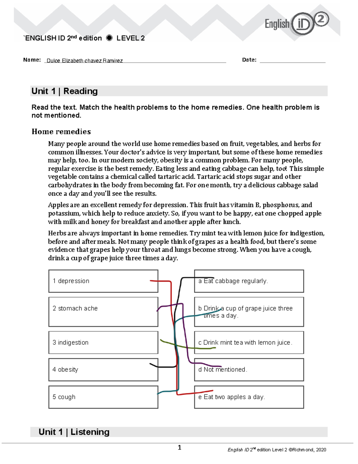 UNIT 1 Review English 3 - Test ore examen - `ENGLISH ID 2nd edition ...