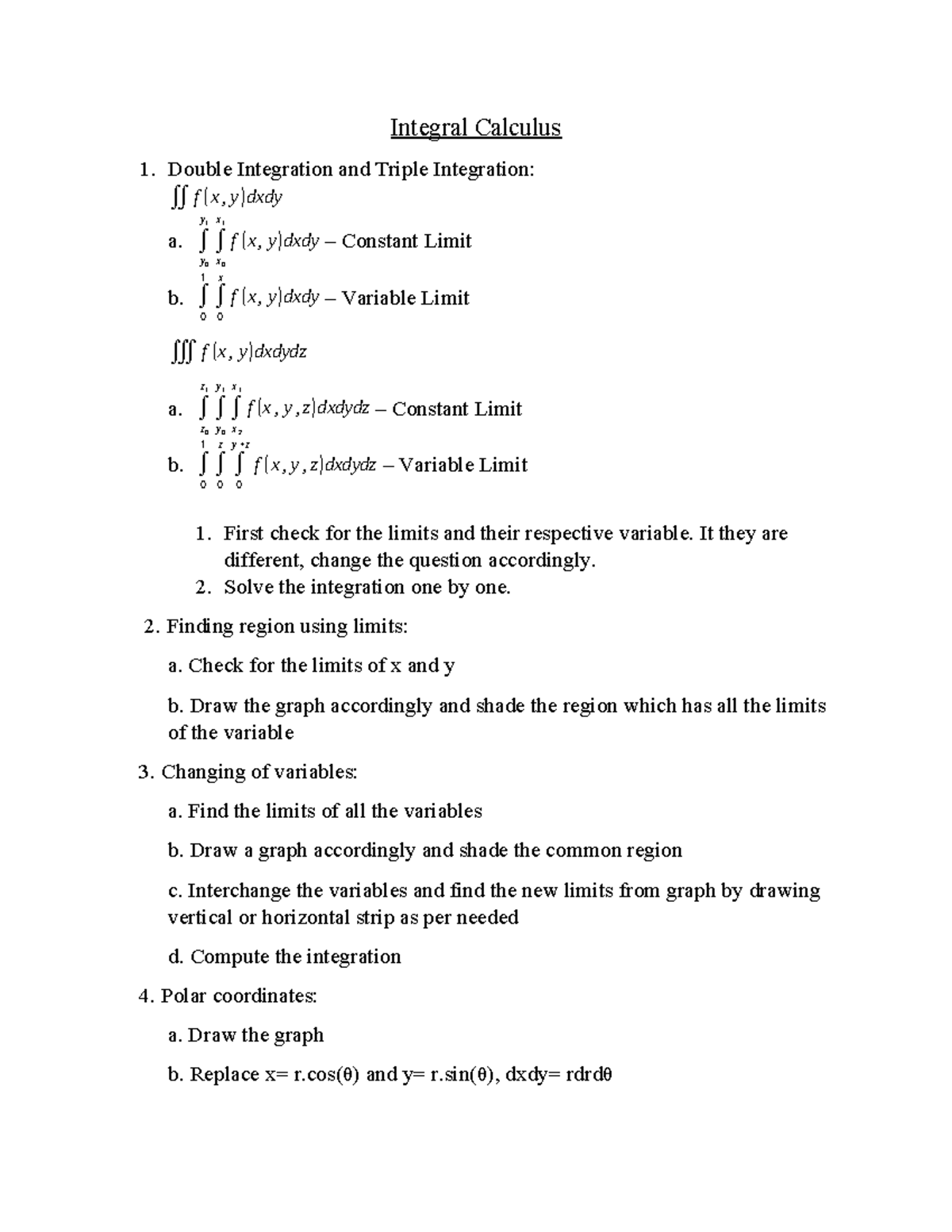 Integral Calculus - Unit I - Integral Calculus 1. Double Integration ...