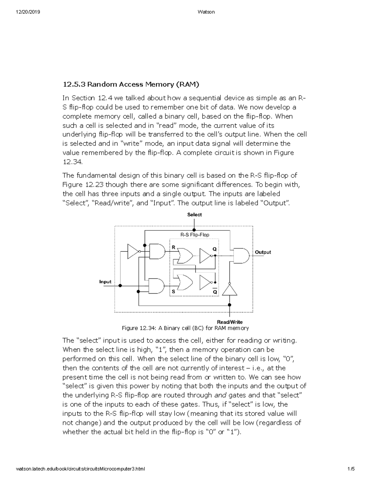 Watson - lab - 12.5 Random Access Memory (RAM) In Section 12 we talked ...