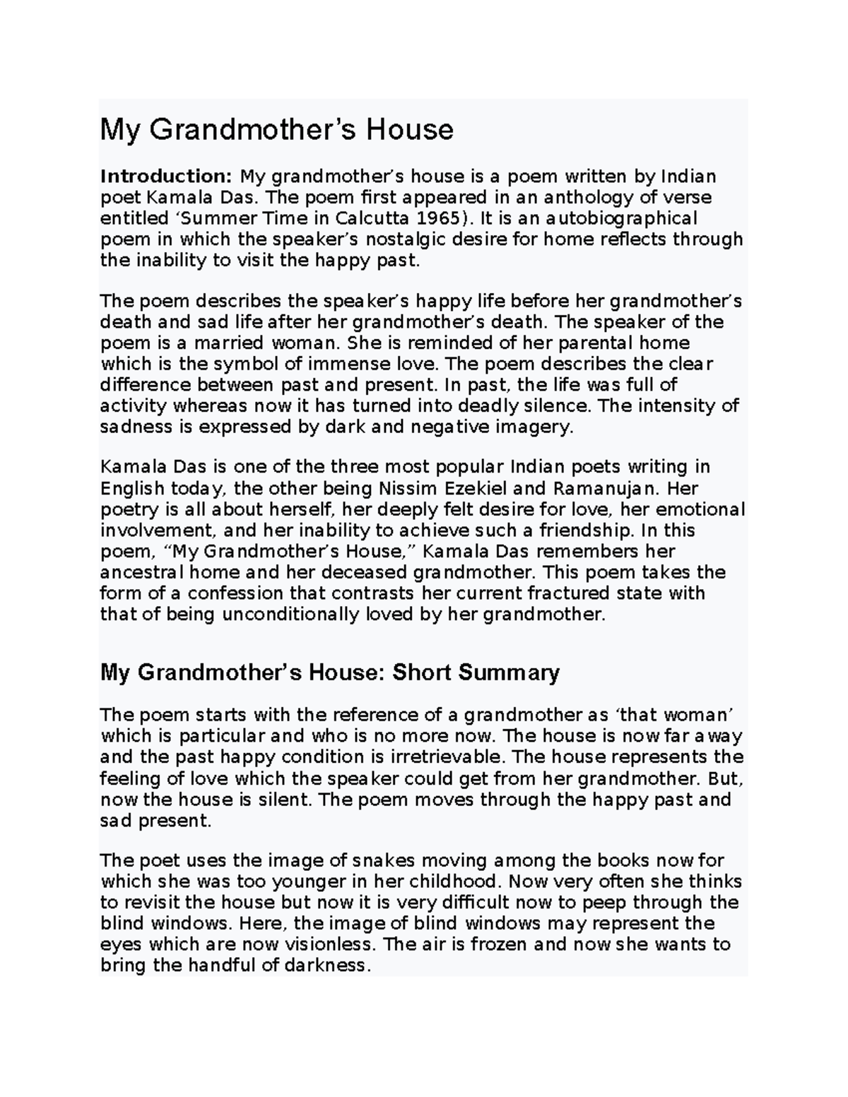 1624511955 - My Grandmother’s House Introduction: My grandmother’s ...