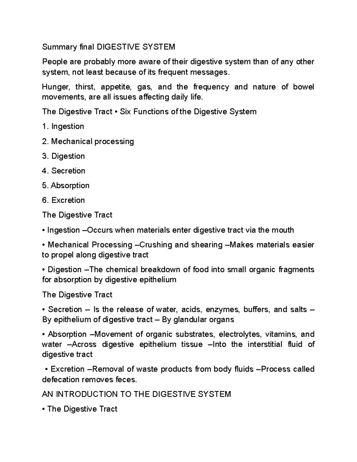 Summary final Digestive System - Summary final DIGESTIVE SYSTEM People ...