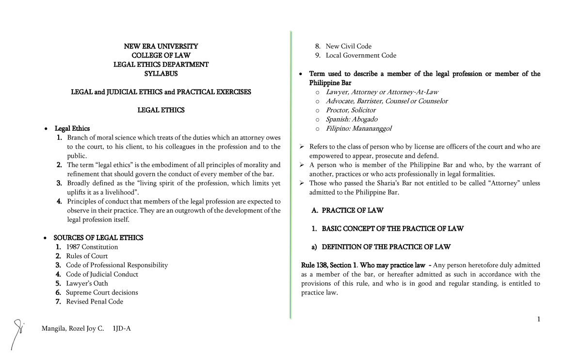 ES1_14FIRST_pages - 1 NEW ERA UNIVERSITY COLLEGE OF LAW LEGAL ETHICS ...