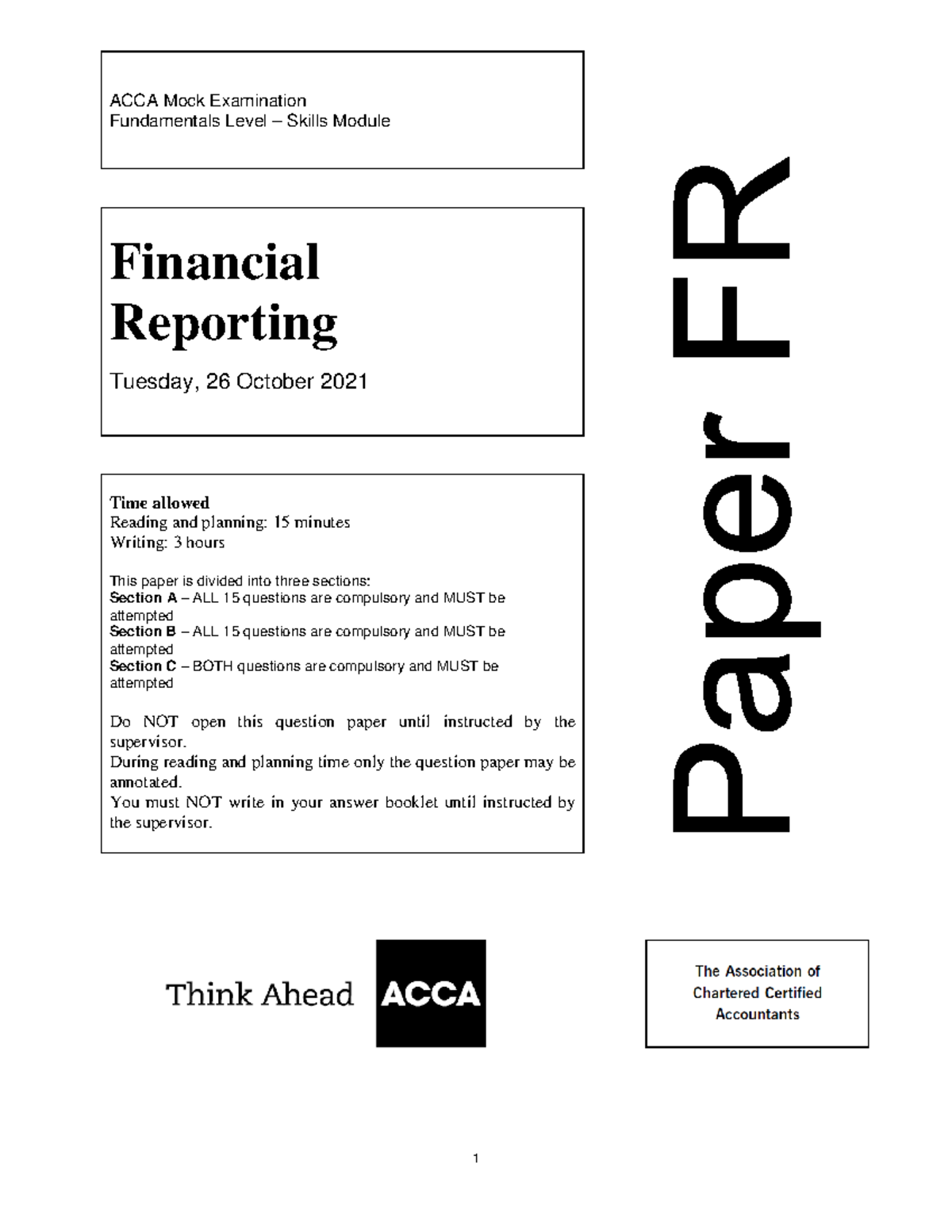 ACCA FR Mock Exam Oct 2021 st - Introduction to Internet Technology ...