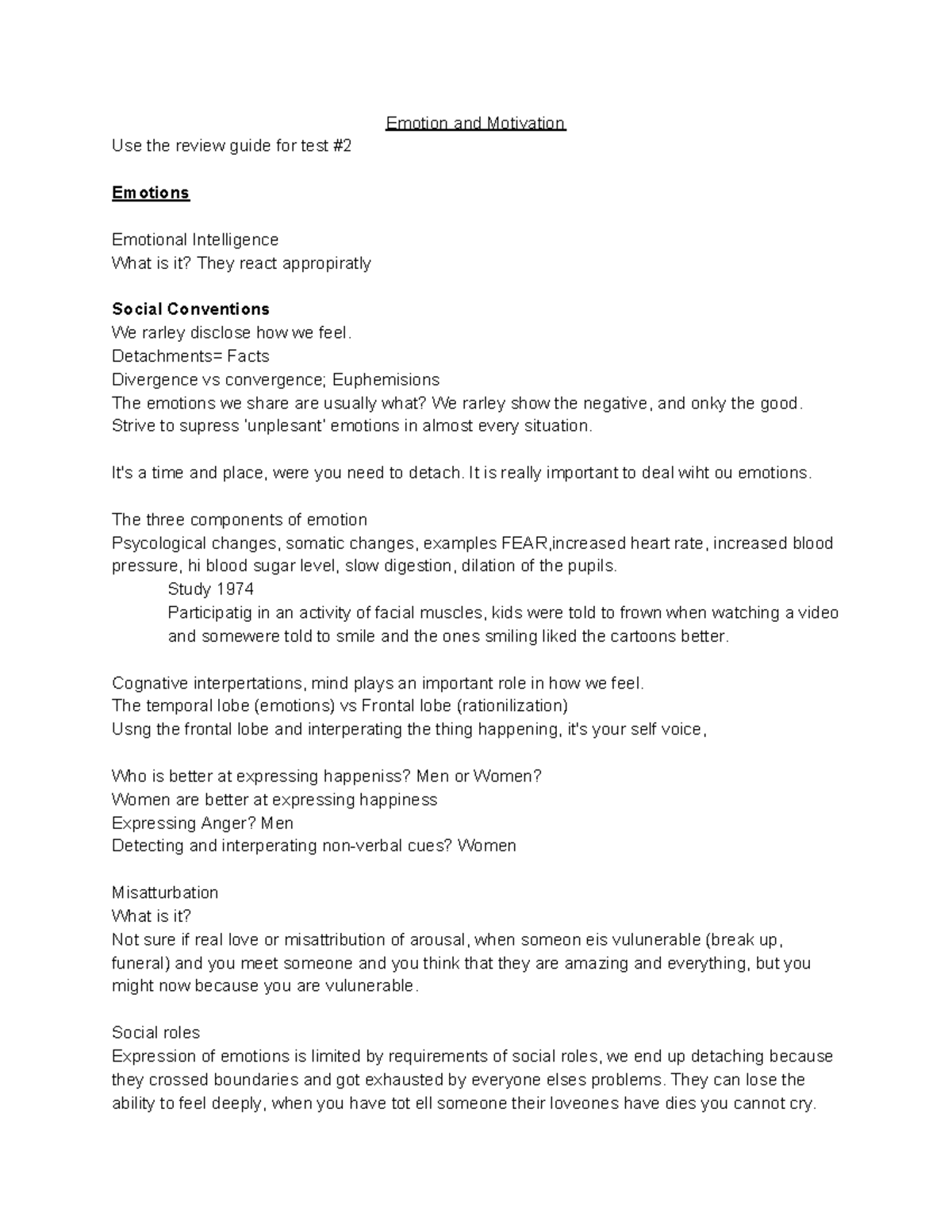 Week 7 Chapter 8 Psyc Week 8 Lecture Notes Emotion And Motivation Use The Review Guide For