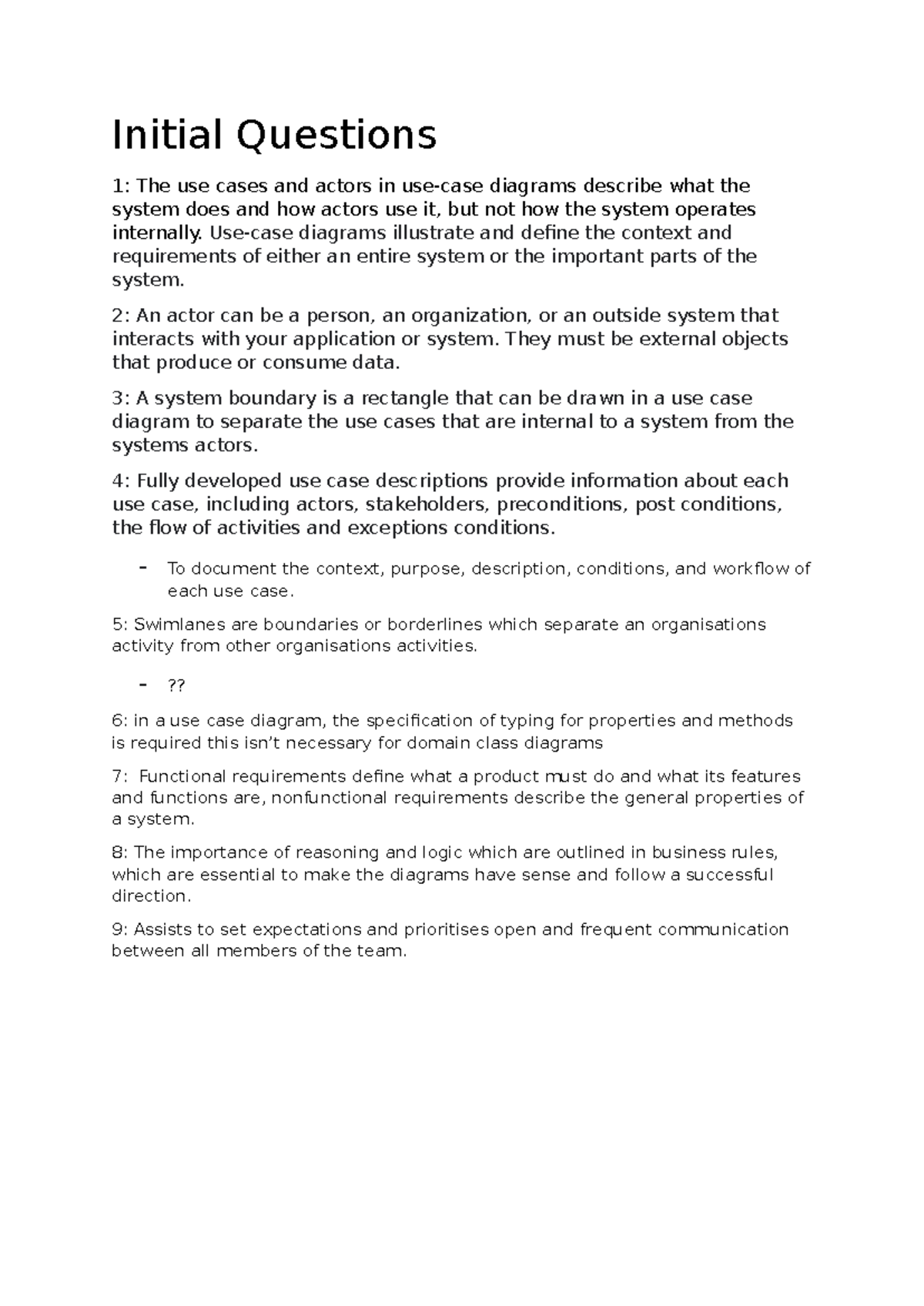 Initial Questions for assignment 1 - Initial Questions 1: The use cases ...