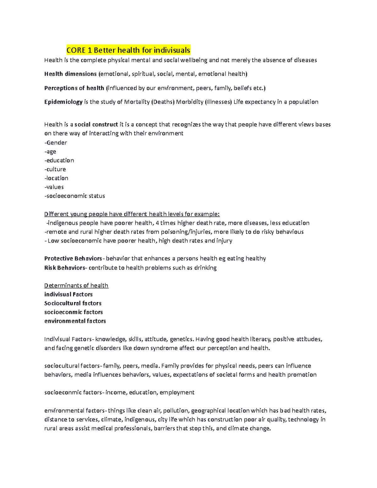 PDH Prelims - sqsqs - CORE 1 Better health for indivisuals Health is ...