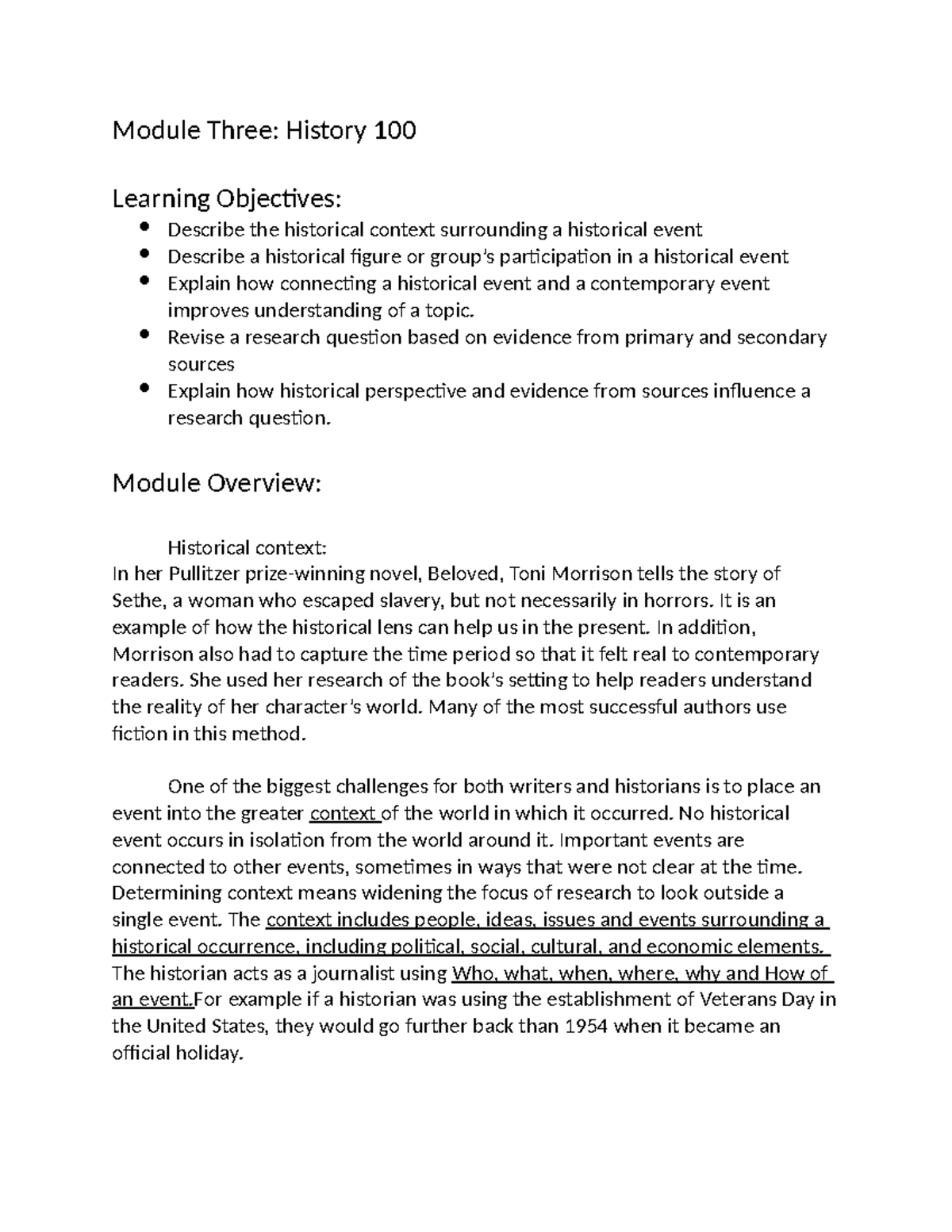 Document - Chapter information on essay an quizzes. - Module Three ...