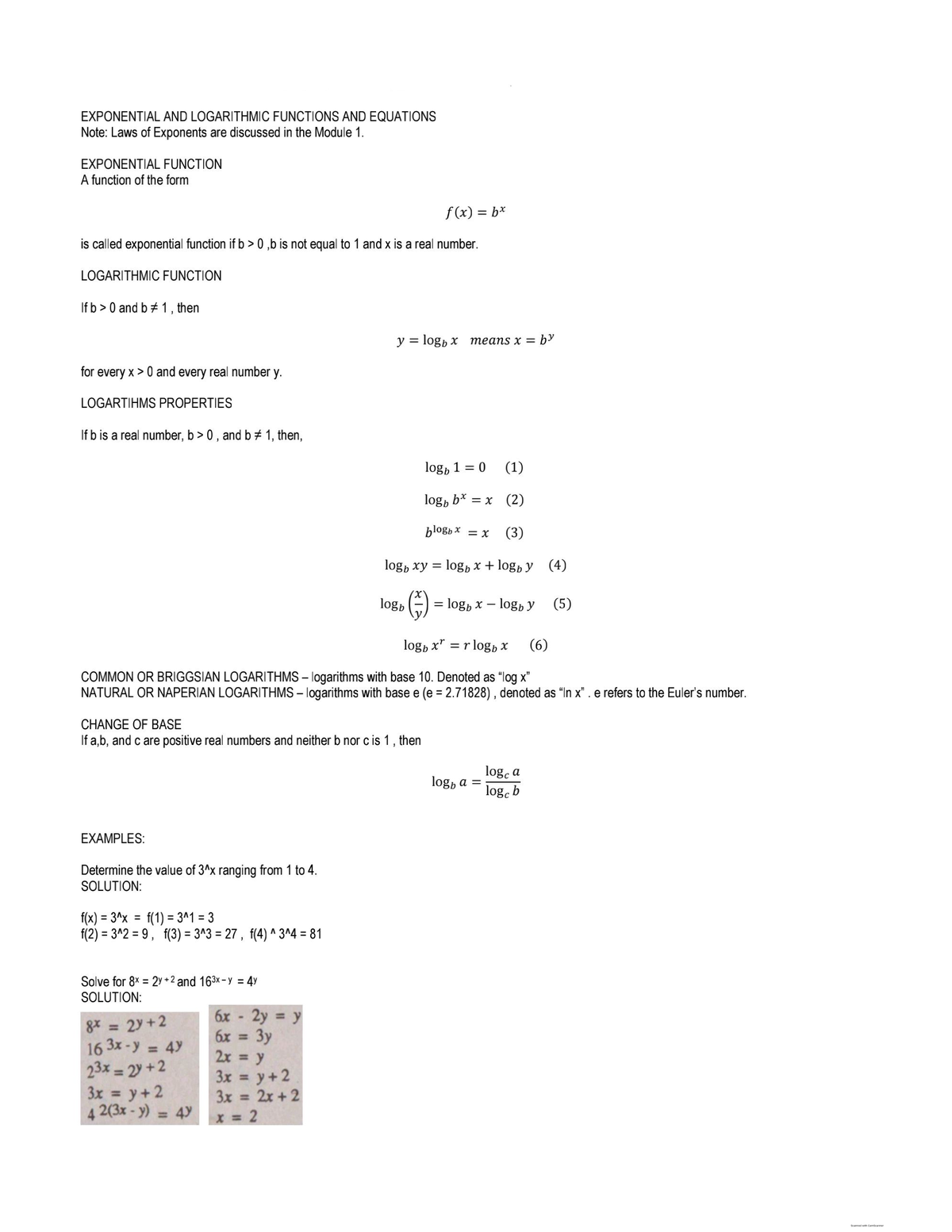 Exponential and Logarithmic Functions and Equations - BS Civil ...