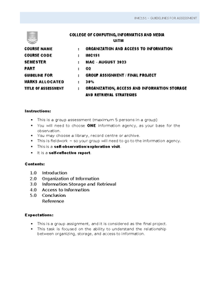 IMC151 Group Assignment (KL Library) - UNIVERITI TEKNOLOGI MARA COLLEGE ...