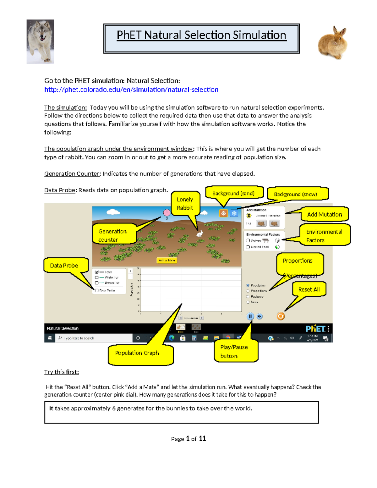 Ph ETNatural Selection Simulation - Go to the PHET simulation: Natural ...