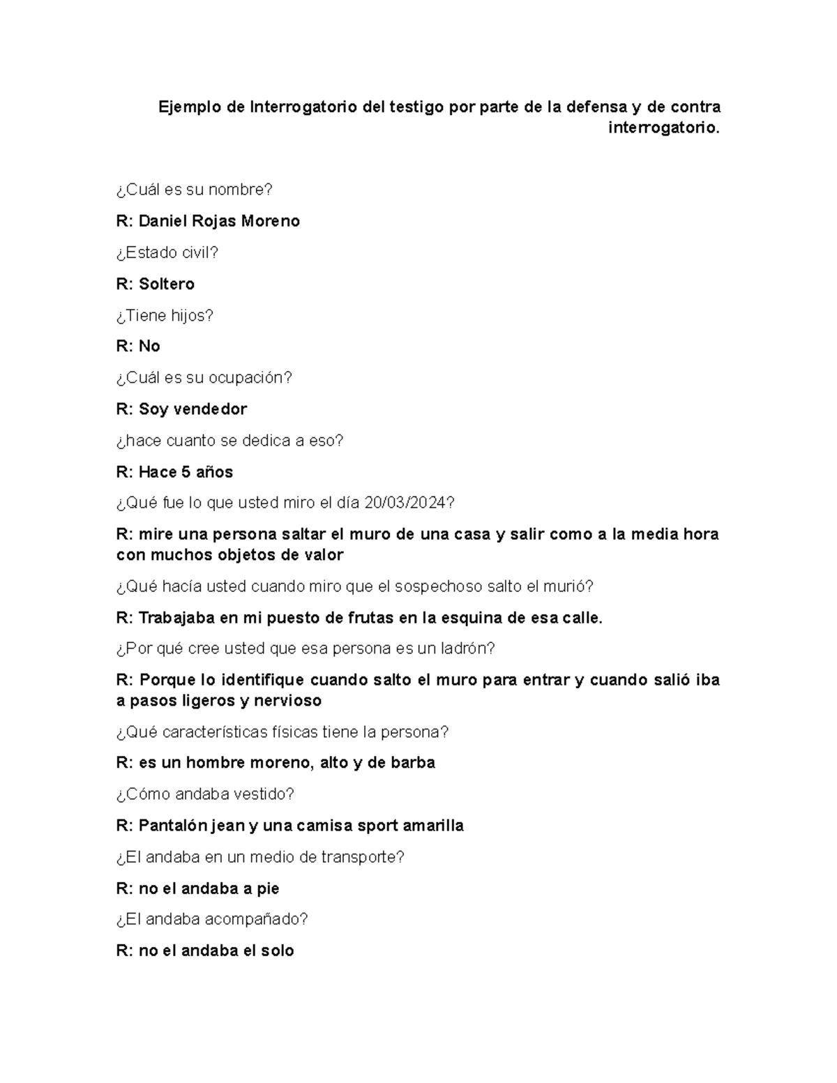 Ejemplo de Interrogatorio del testigo por parte de la defensa y de ...