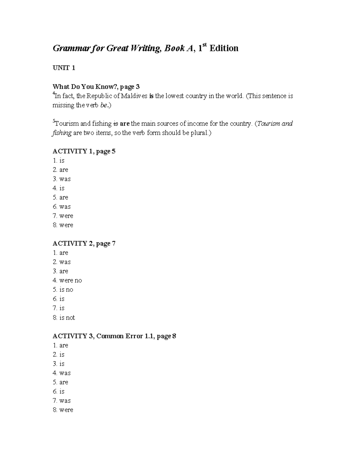 Grammar for Great Writing Answer Key答案 A - Grammar for Great Writing ...