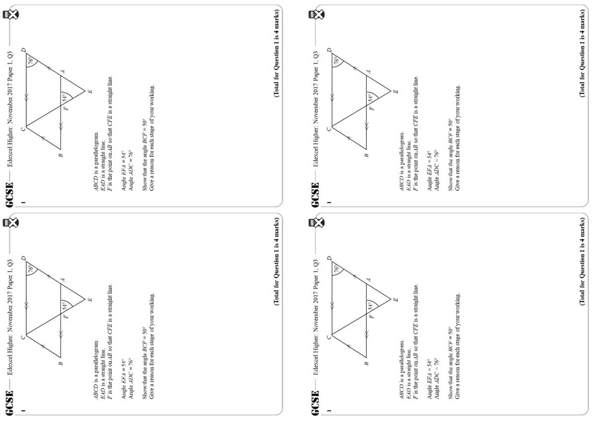 Angles Parallel Lines Higher Gcse Questions Small Total For Question 1 Is 4 Marks Gcse Abcd