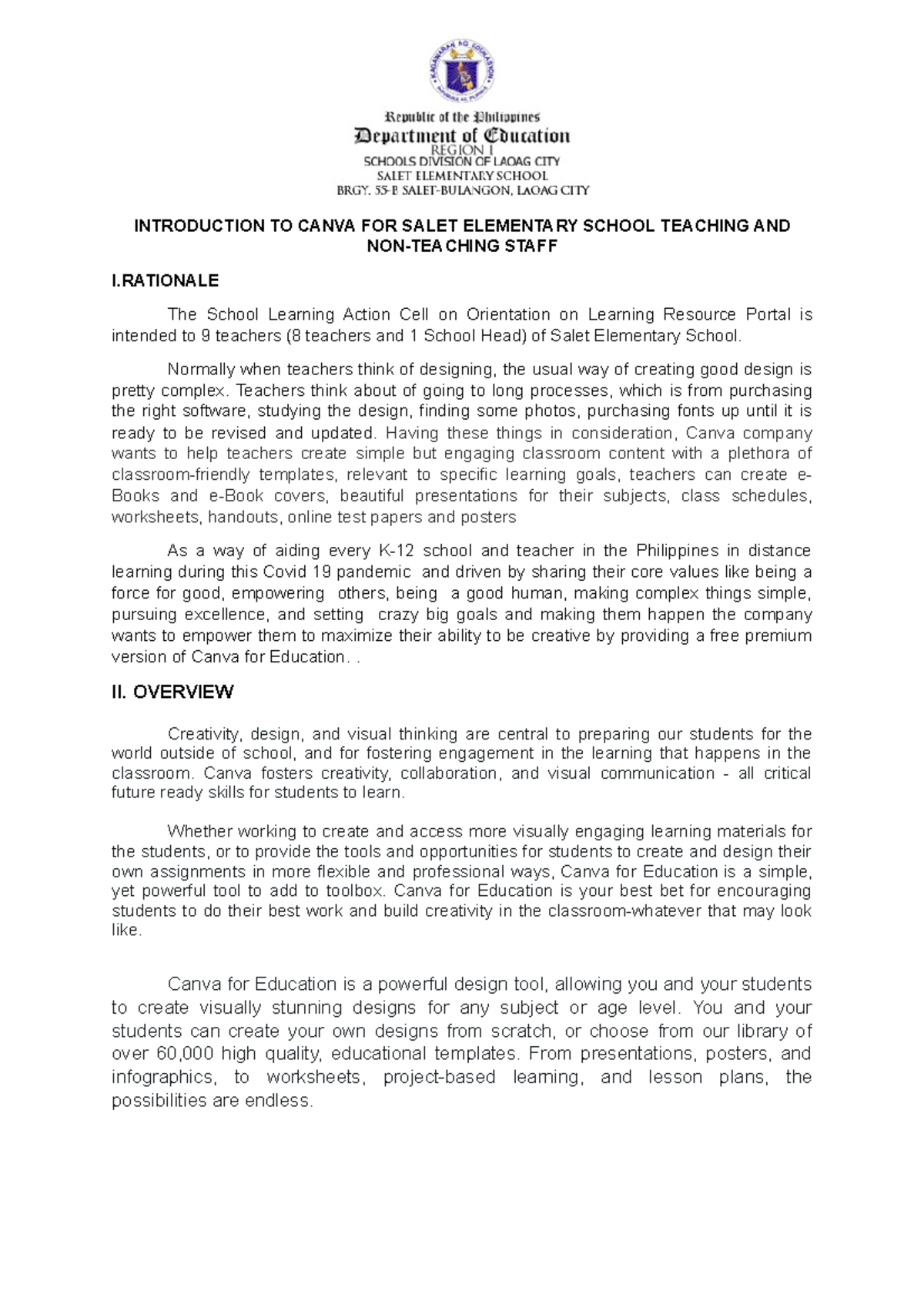 School Learning Action Cell for the use ofCanva - Biology - Studocu