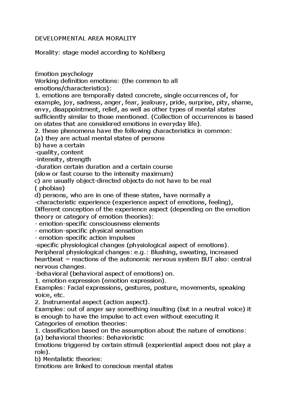 Developmental AREA Morality - DEVELOPMENTAL AREA MORALITY Morality ...