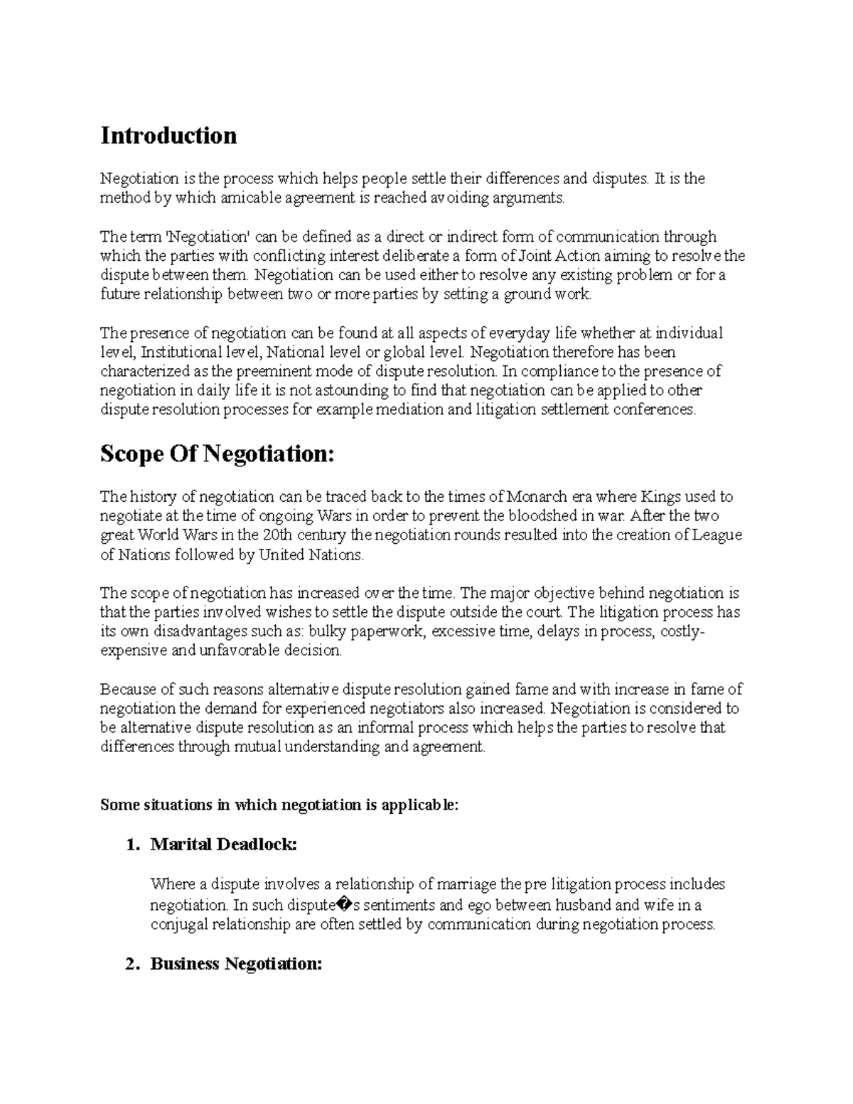 Negotiation Summary Notes - Introduction Negotiation is the process ...