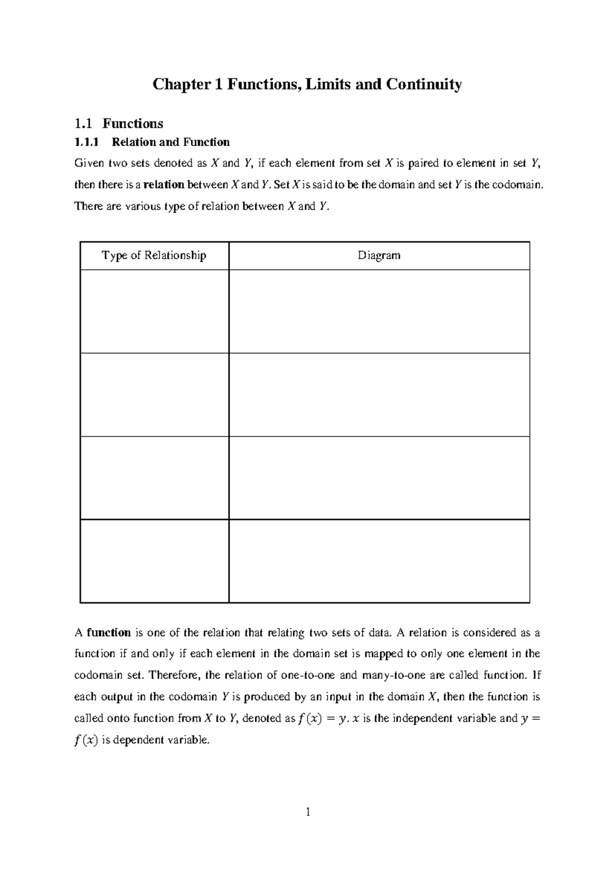 MAT183 Calculus I ( Notes) - Chapter 1 Functions, Limits and Continuity ...