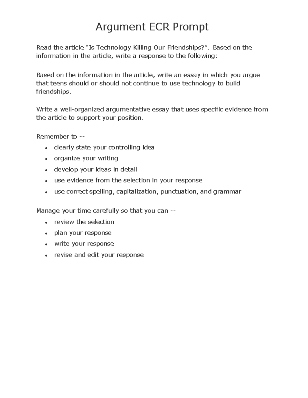 Argument ECR Prompt - wwwwwwwwwwwwwwwww - Argument ECR Prompt Read the ...