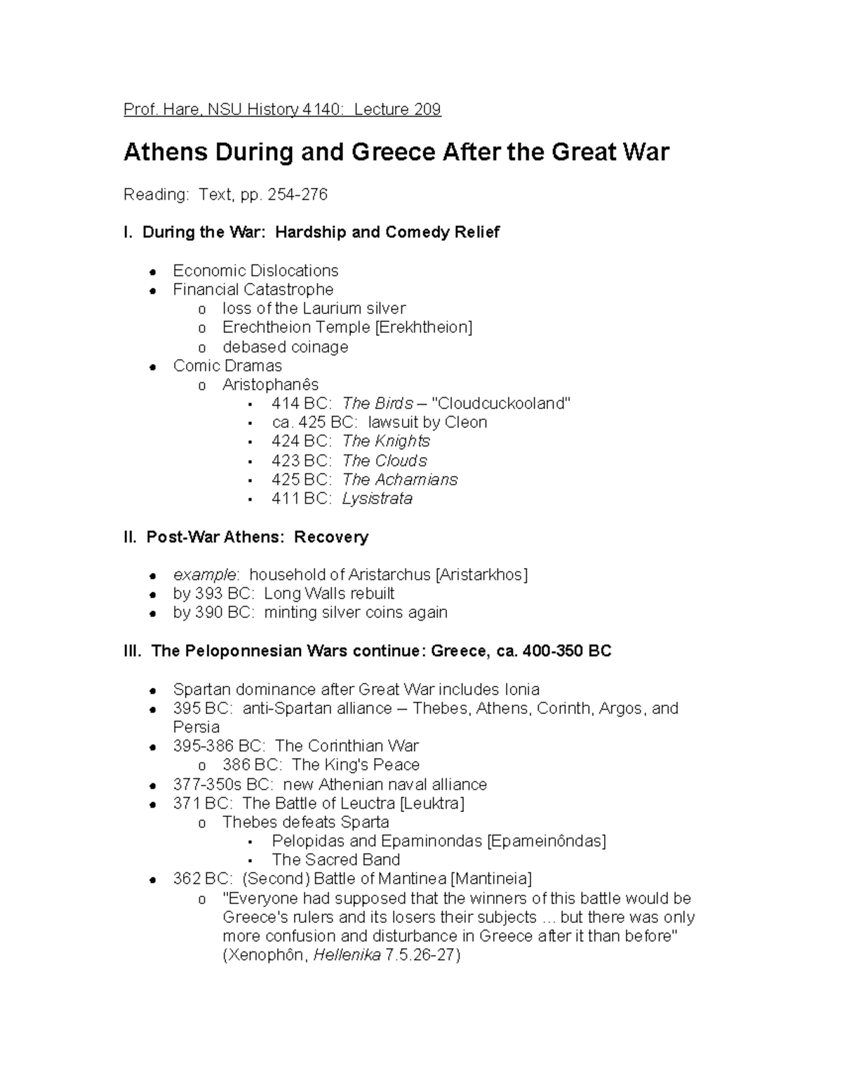 209 Athens and Greece after the War - Prof. Hare, NSU History 4140 ...
