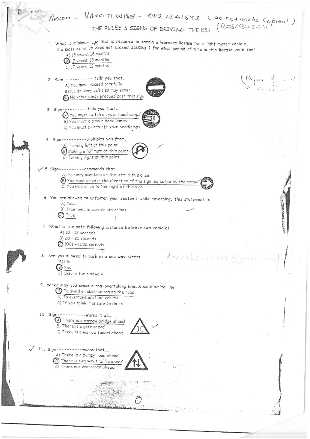 Driving Questions Wanswers - Studocu