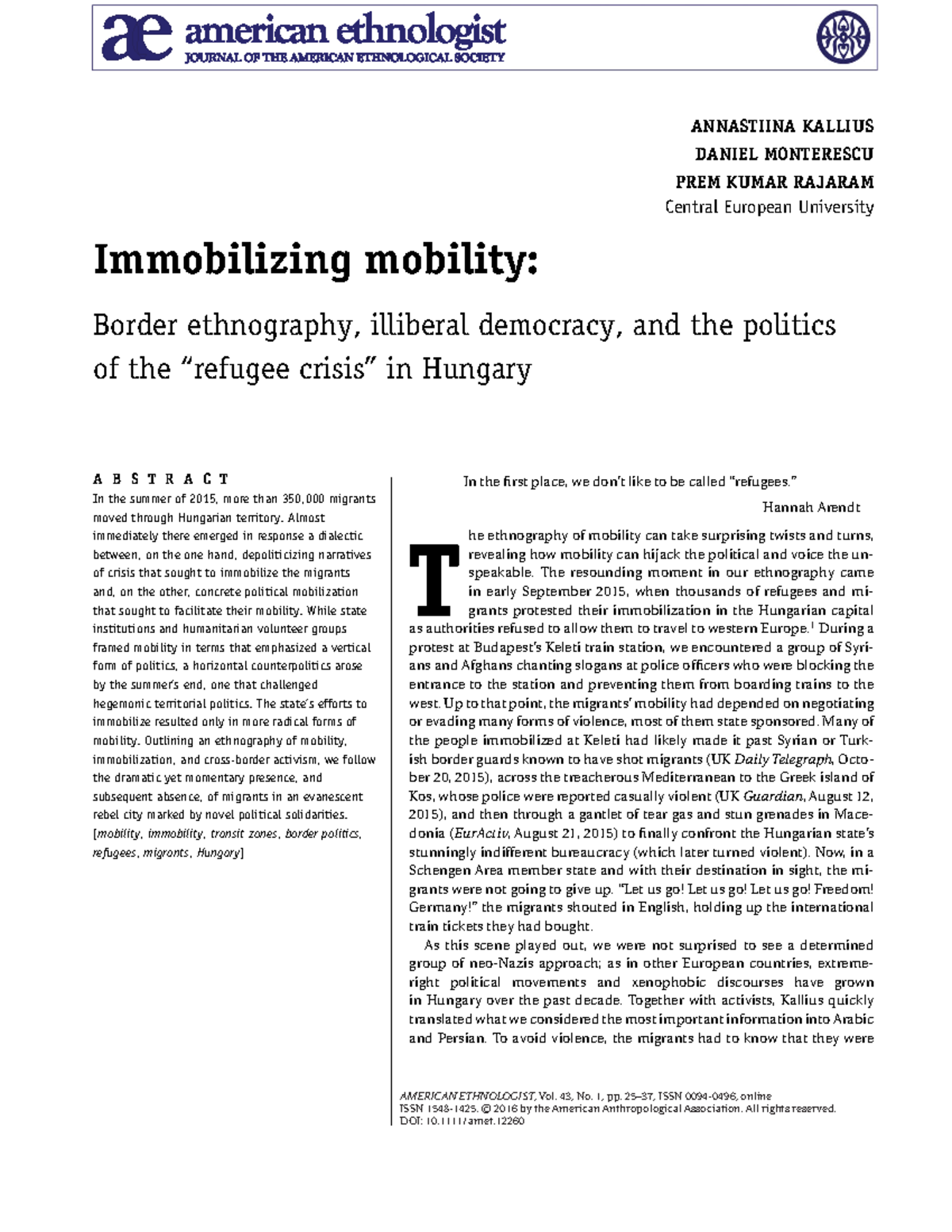 Immobilizing mobility - ANNASTIINA KALLIUS DANIEL MONTERESCU PREM KUMAR ...