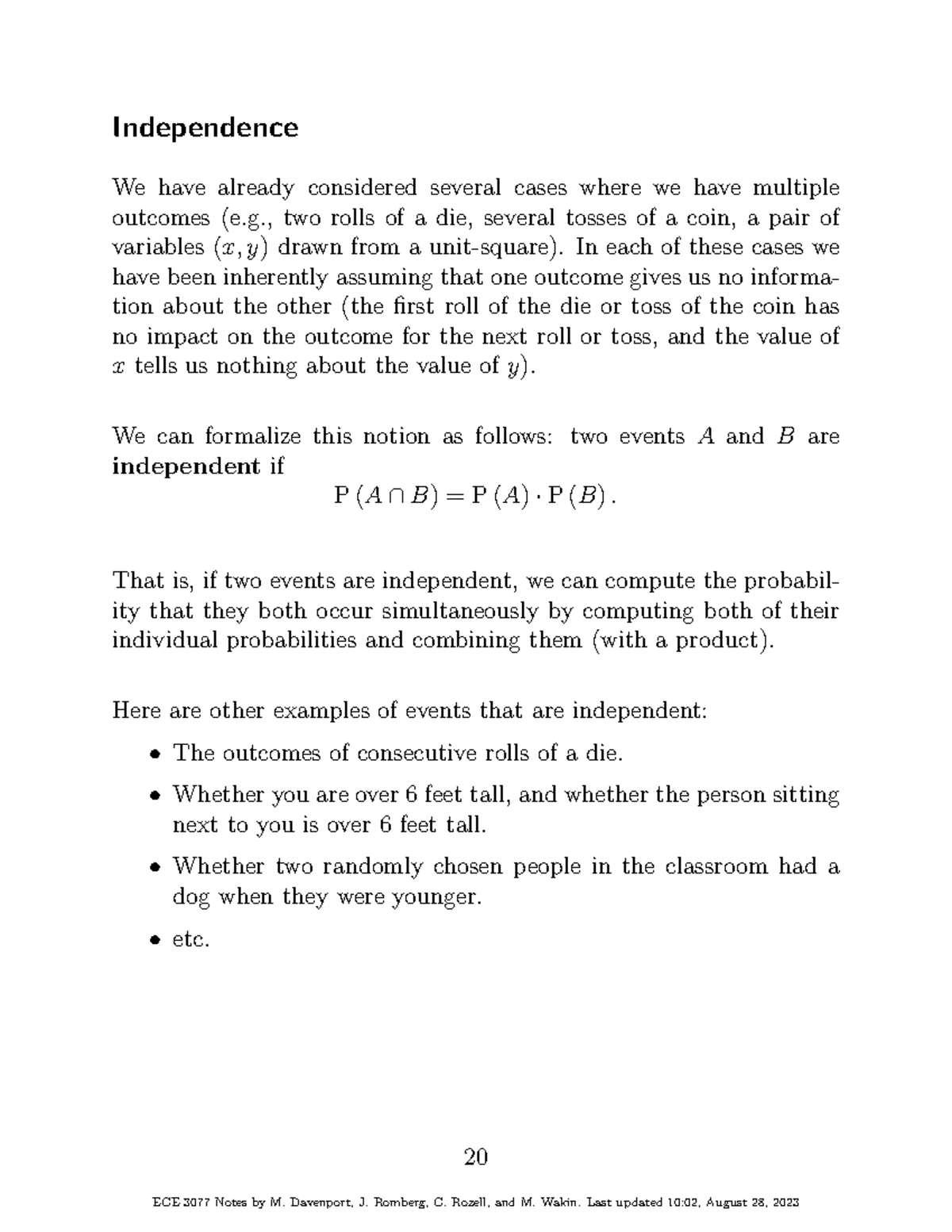 02 Ind Cond Prob Filled - let noe - Independence We have already ...