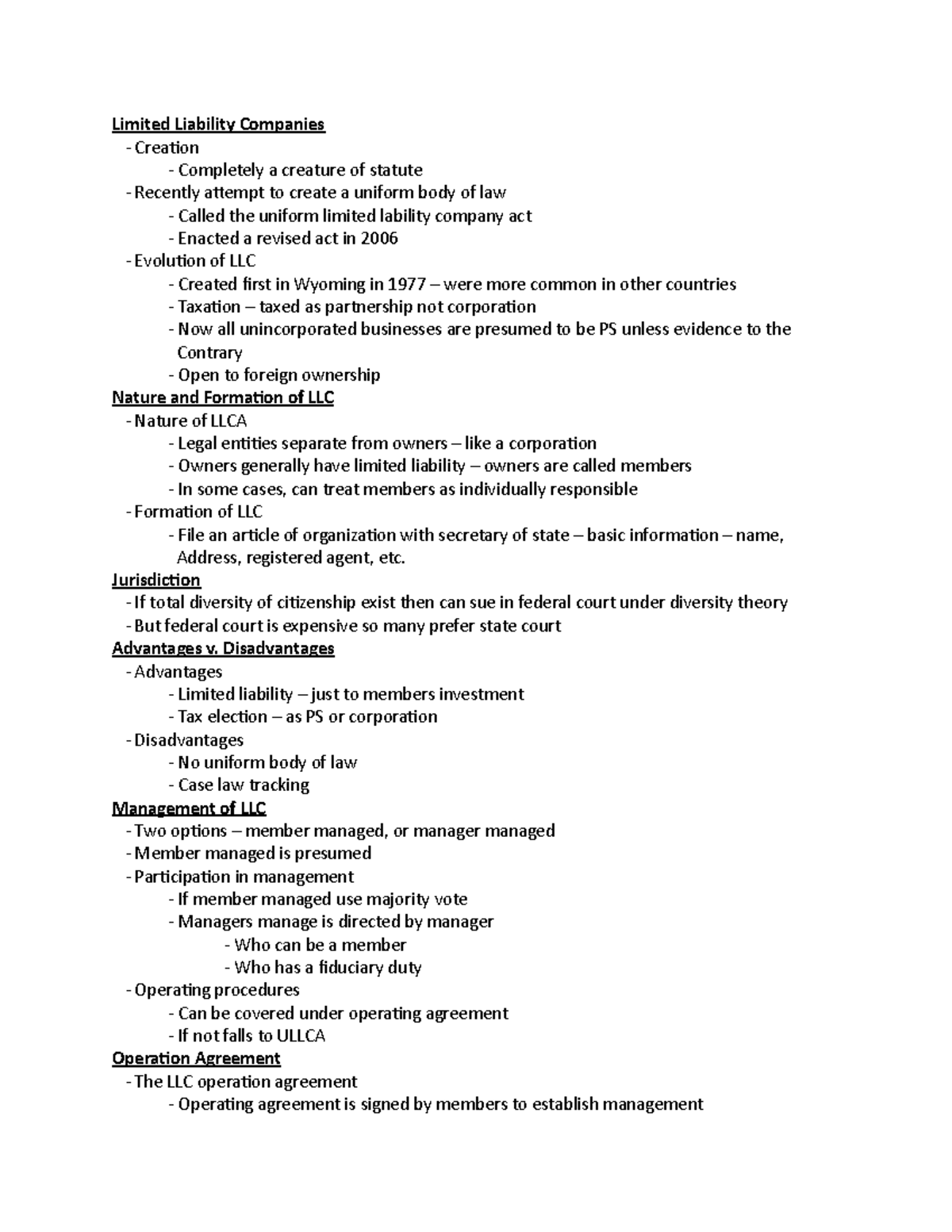 Business Law Chpt 38 - Lecture Notes - Limited Liability Companies ...