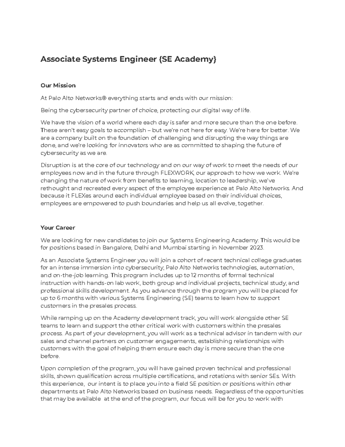 Job Description Associate Systems Engineer, SE Academy (FY24 ...