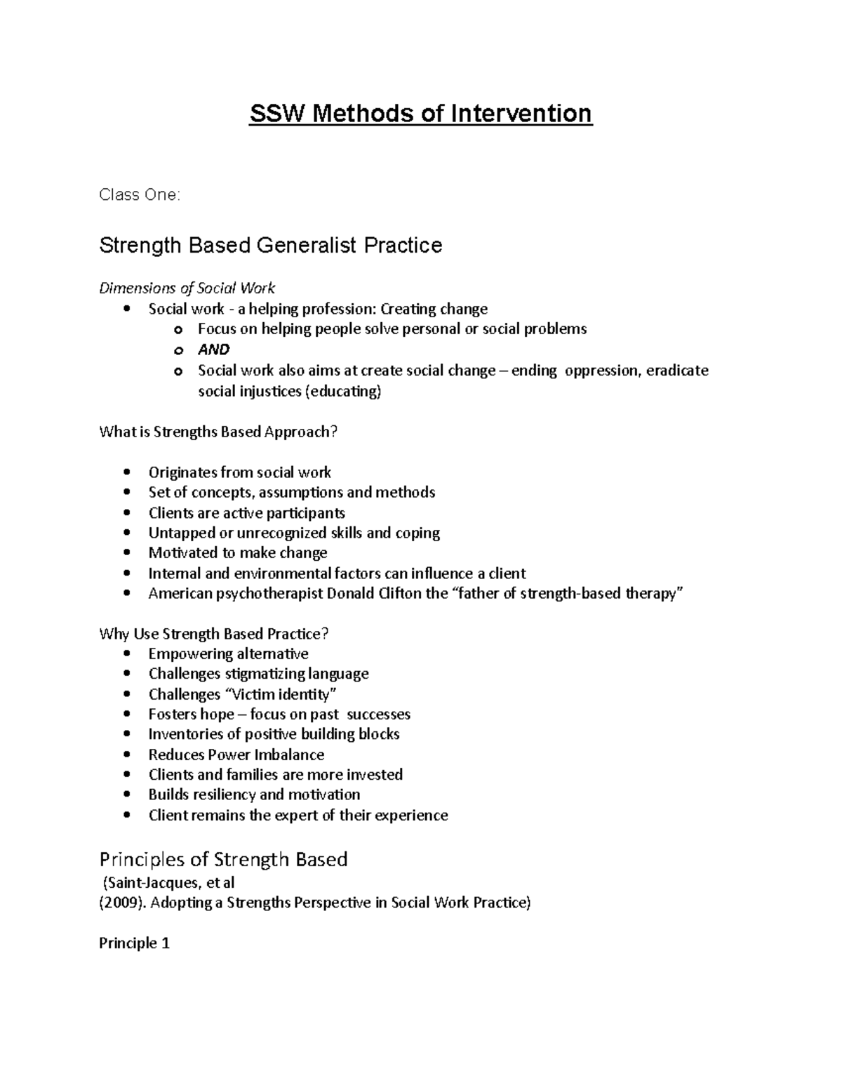 SSW Methods of Intervention Notes - HMNS 10097 - Mohawk College - Studocu