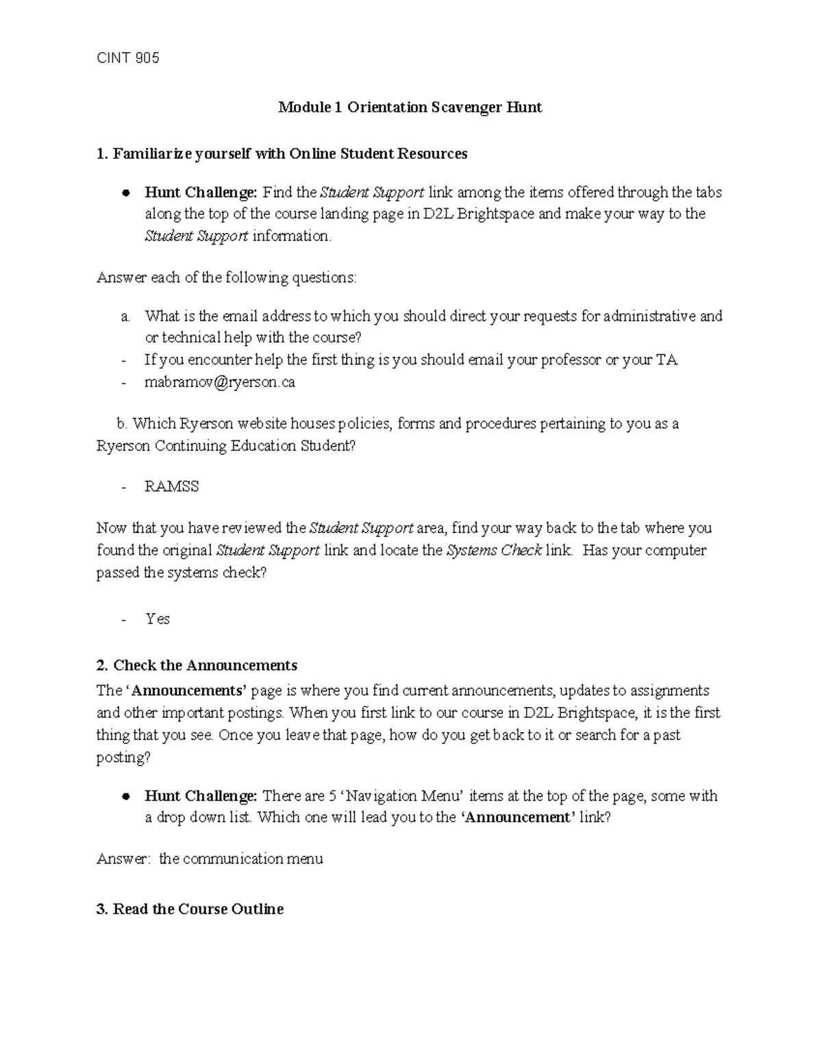 Module 1 Orientation Scavenger Hunt - CINT 905 Module 1 Orientation ...